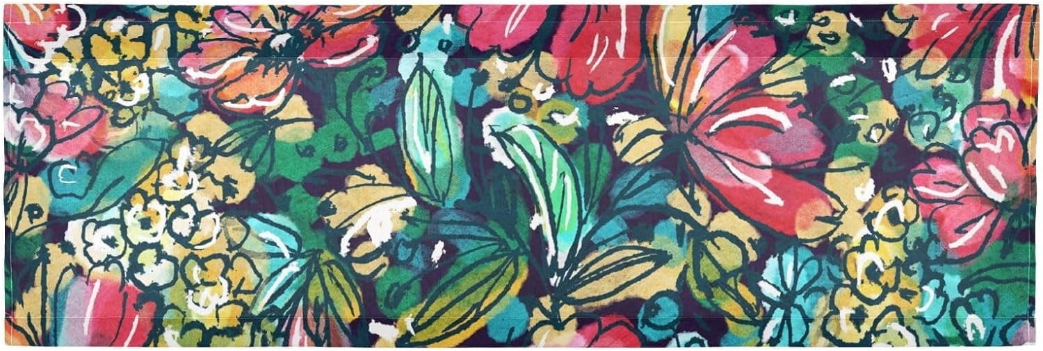 Coolnut Bright Tropical Flowers Valance Faux Linen Small Window ...