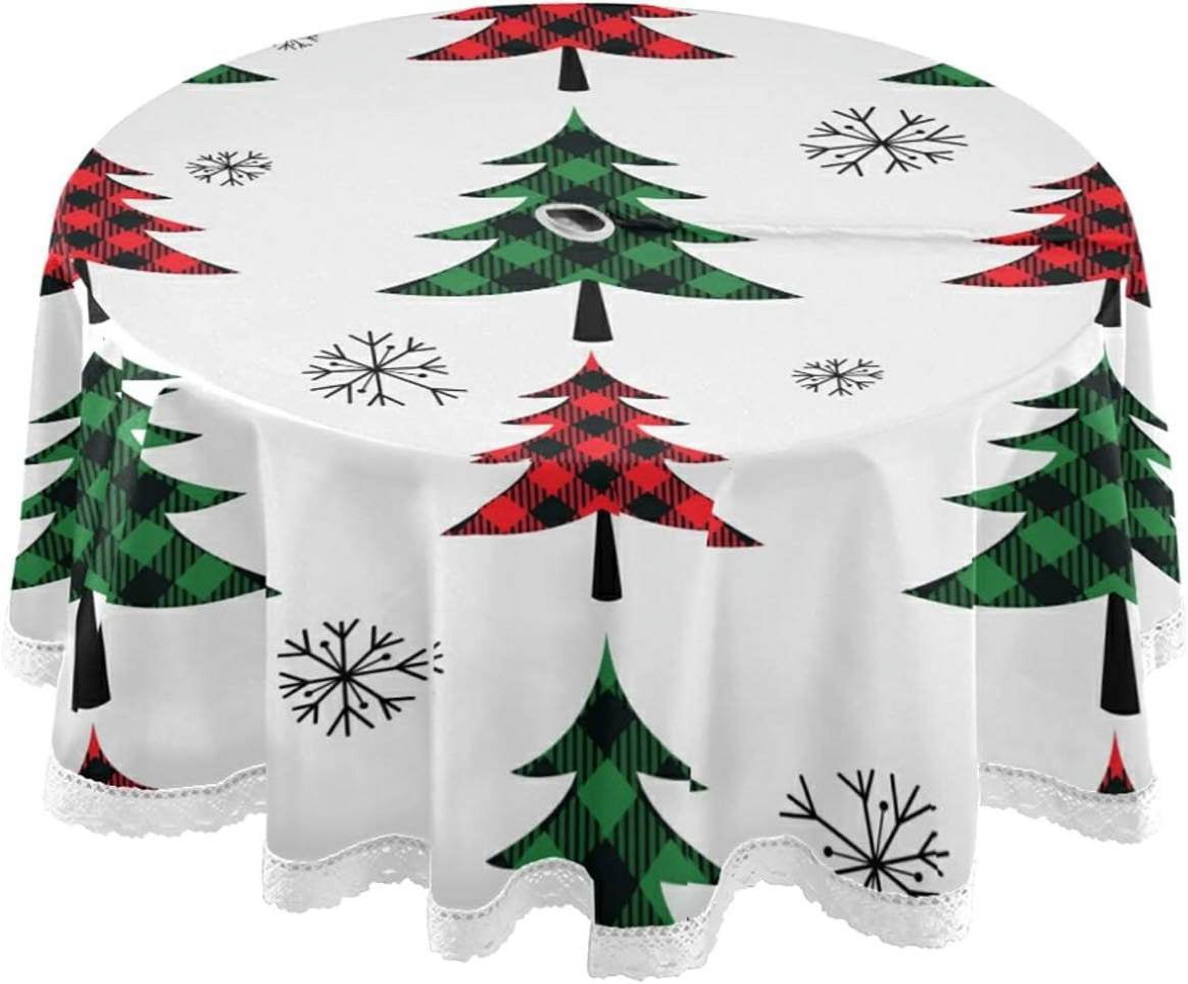 Coolnut Buffalo Plaid Christmas Trees Round Tablecloth 60", Waterproof ...