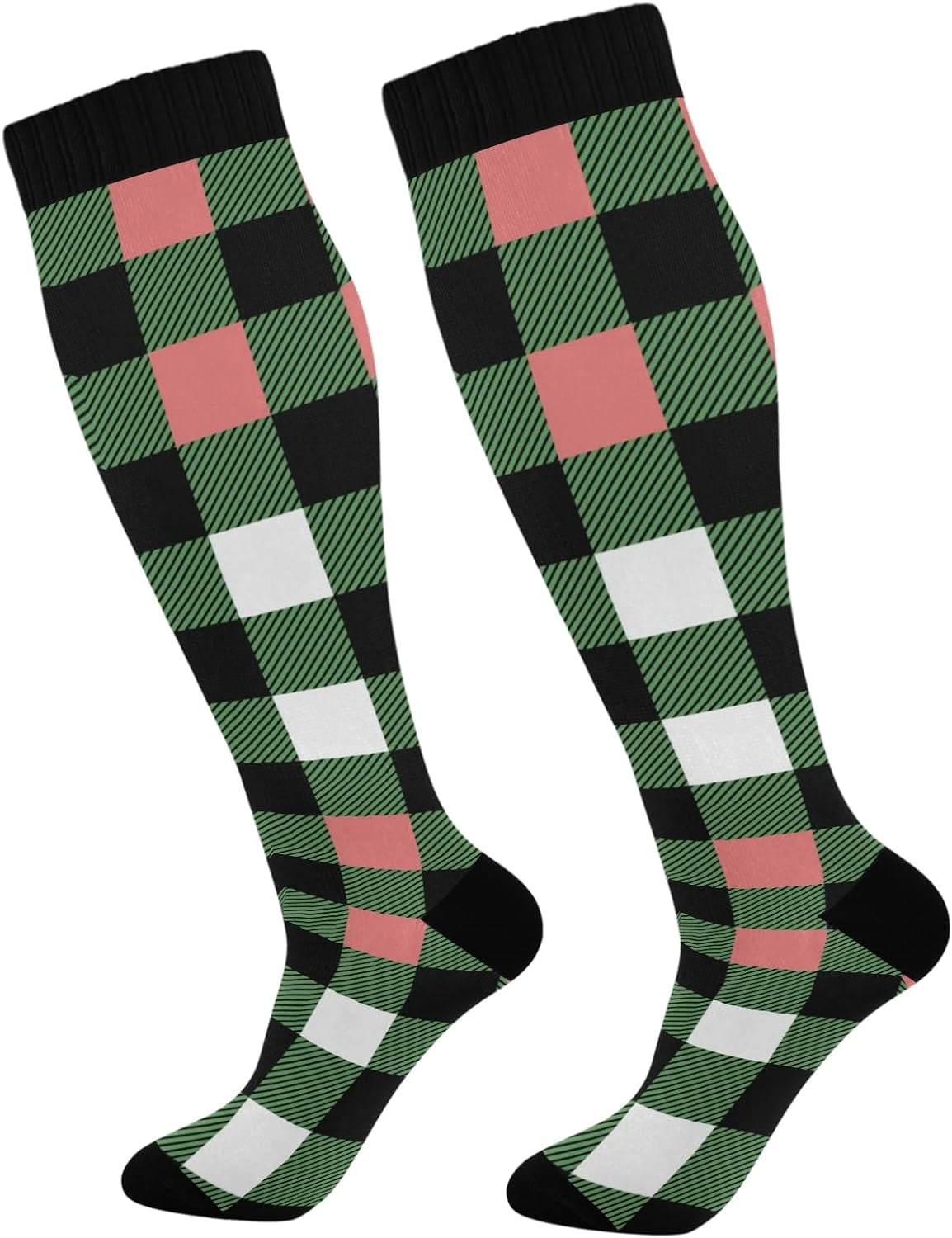 Coolnut Buffalo Plaid Compression Socks, 1 Pack Women Men Long Stocking ...
