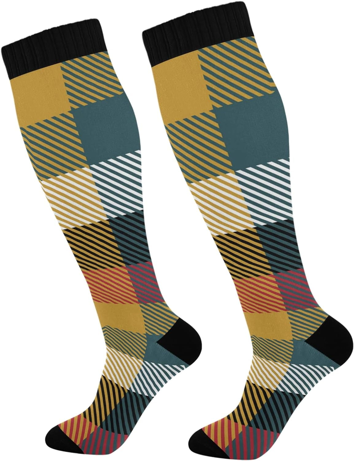 Coolnut Buffalo Plaid Compression Socks, 1 Pack Women Men Long Stocking ...