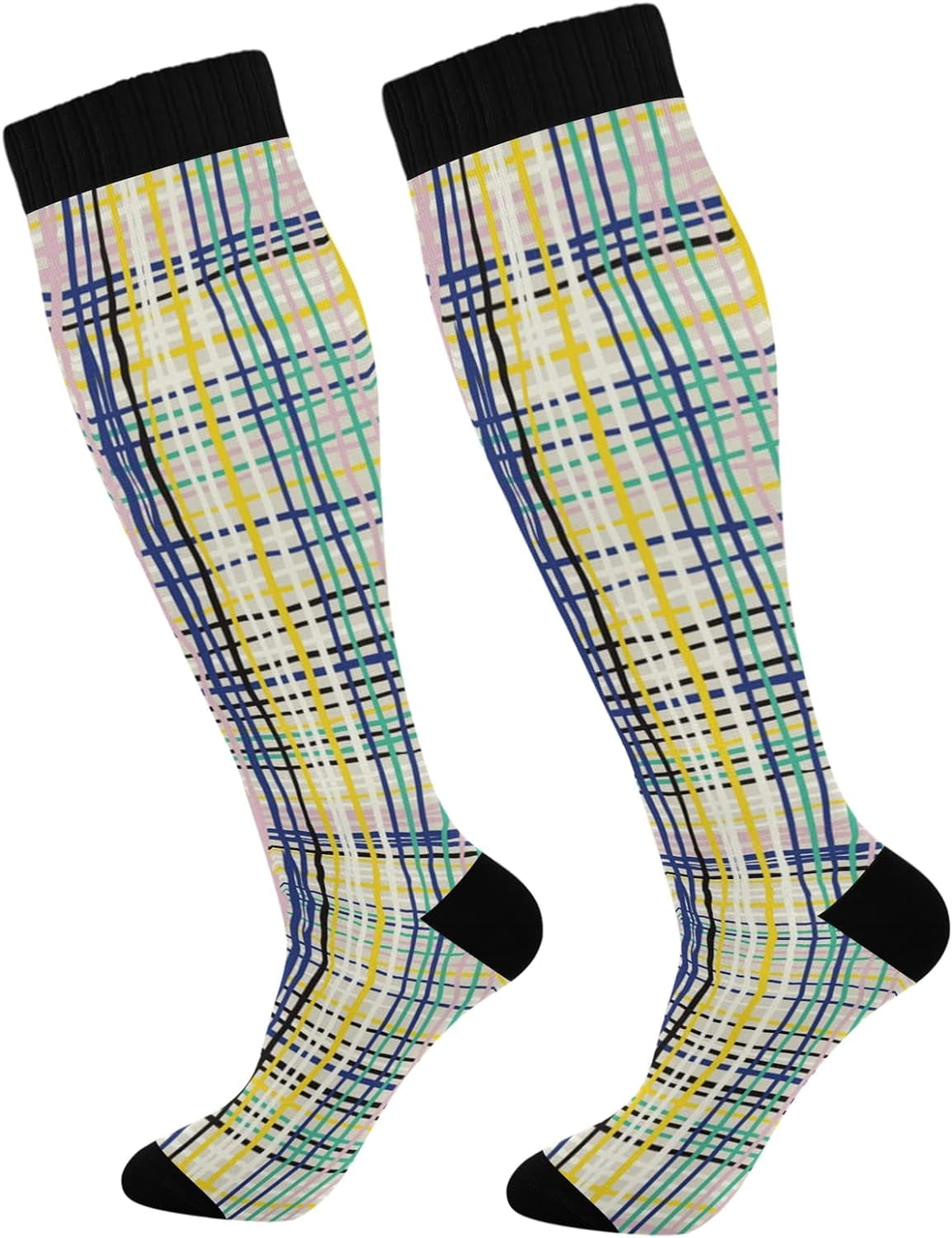 Coolnut Buffalo Plaid Compression Socks, 1 Pack Women Men Long Stocking ...