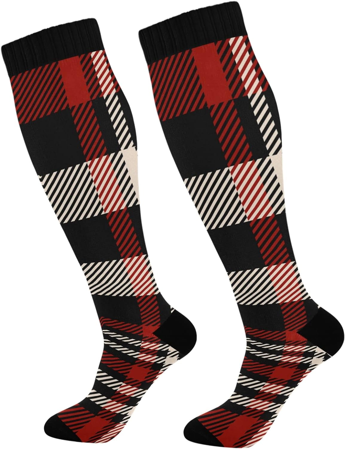 Coolnut Buffalo Plaid Compression Socks, 1 Pack Women Men Long Stocking ...