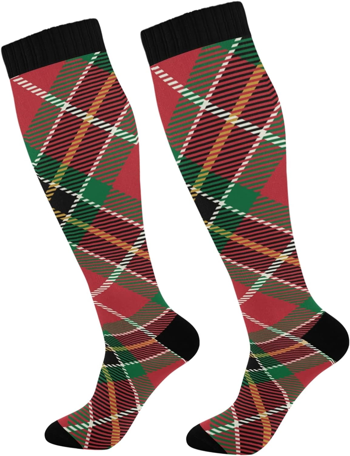 Coolnut Buffalo Plaid Compression Socks, 1 Pack Women Men Long Stocking ...
