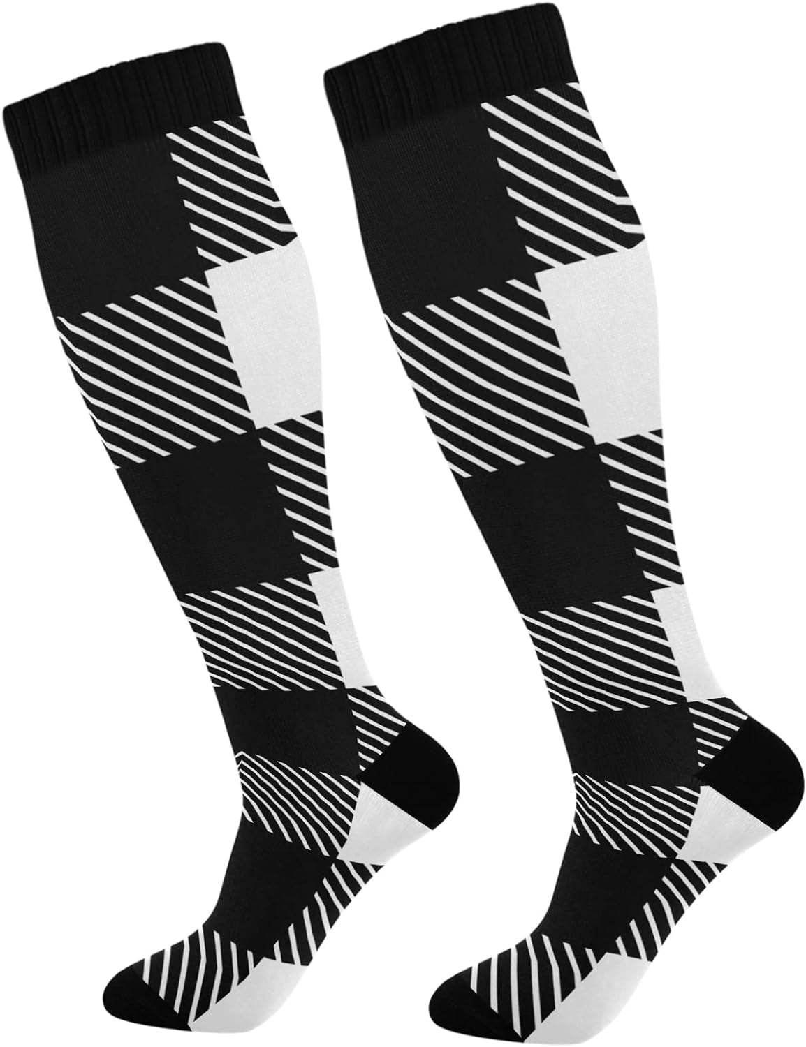 Coolnut Buffalo Plaid Compression Socks, 1 Pack Women Men Long Stocking ...