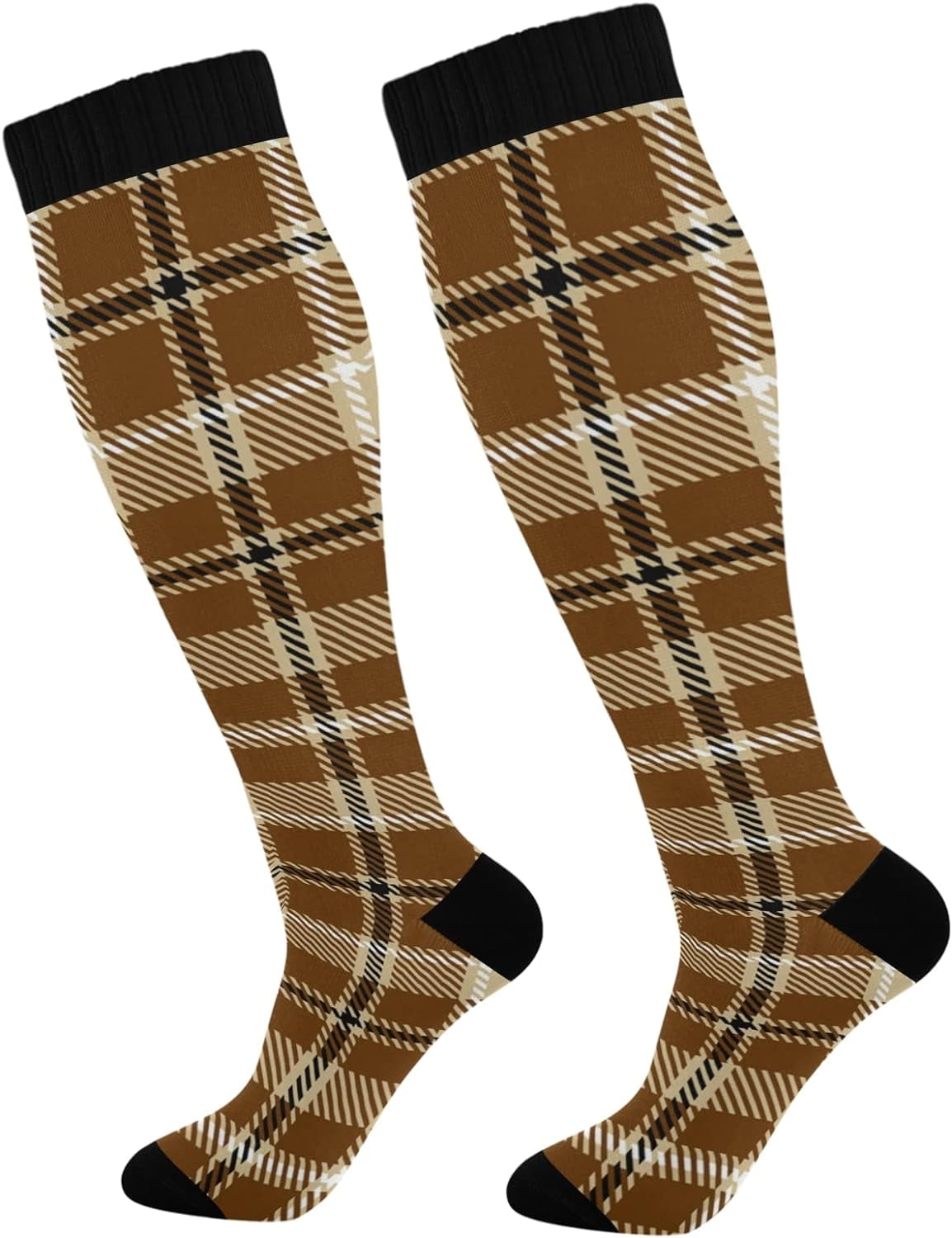 Coolnut Buffalo Plaid Compression Socks, 1 Pack Women Men Long Stocking ...