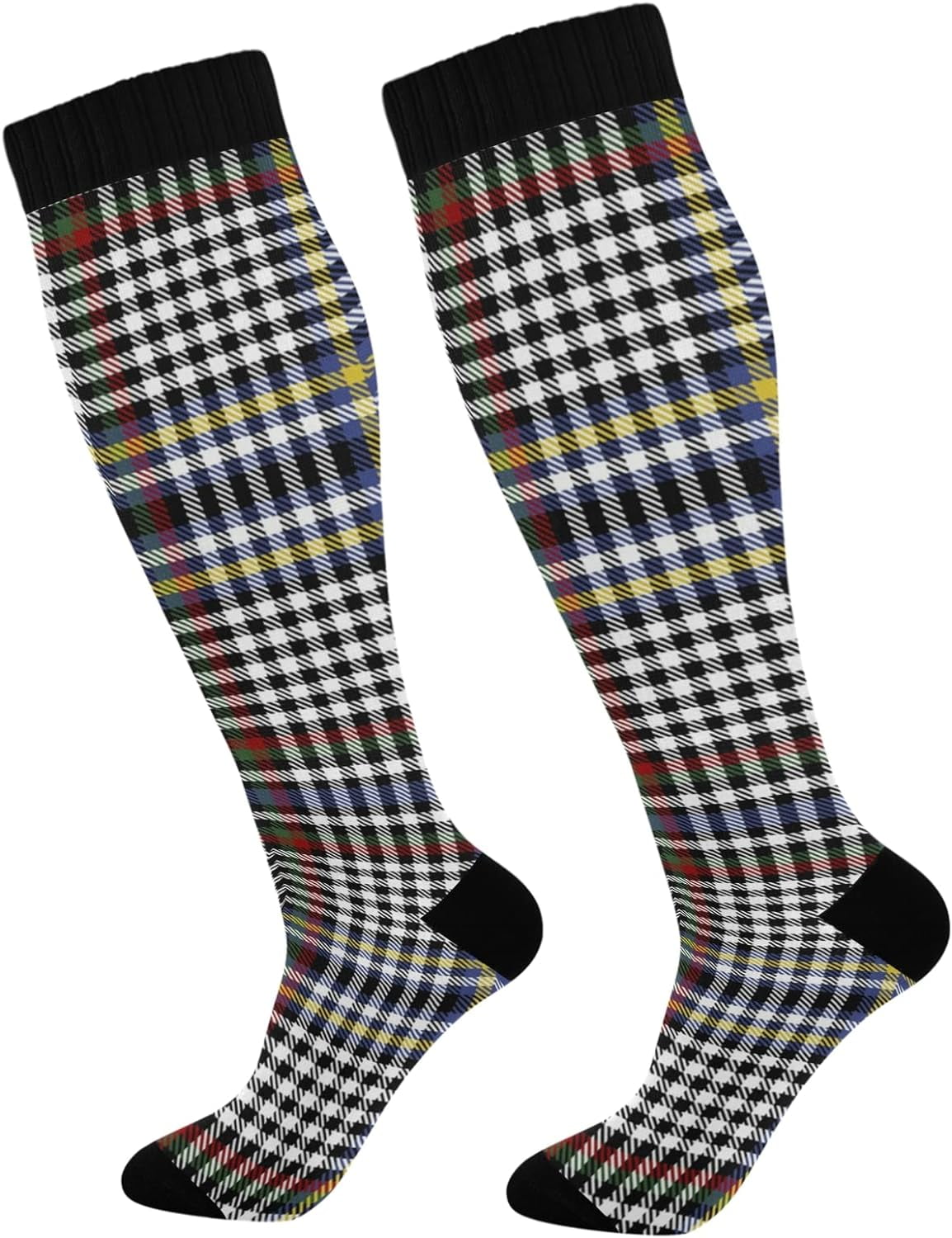 Coolnut Buffalo Plaid Compression Socks, 1 Pack Women Men Long Stocking ...