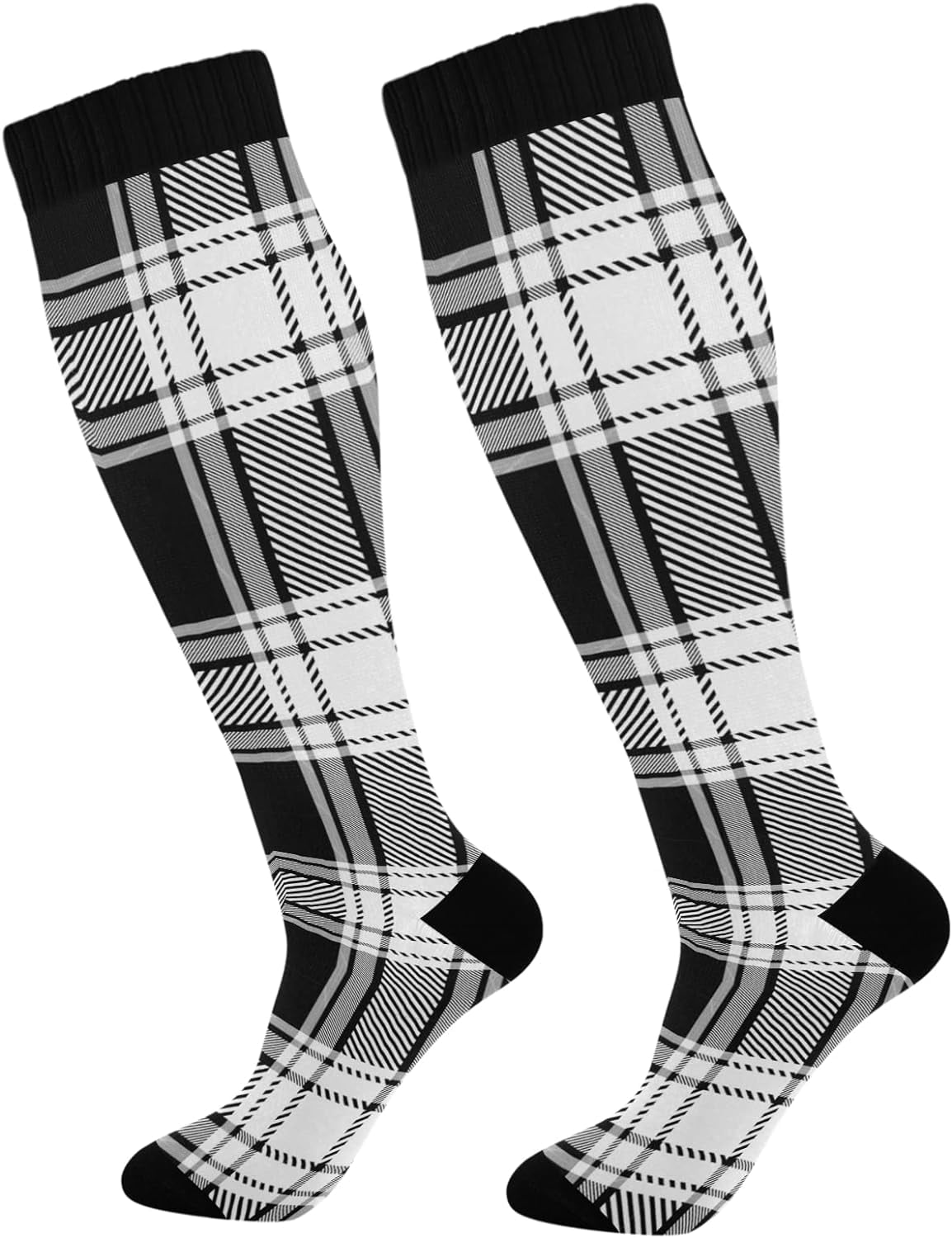 Coolnut Buffalo Plaid Compression Socks, 1 Pack Women Men Long Stocking ...