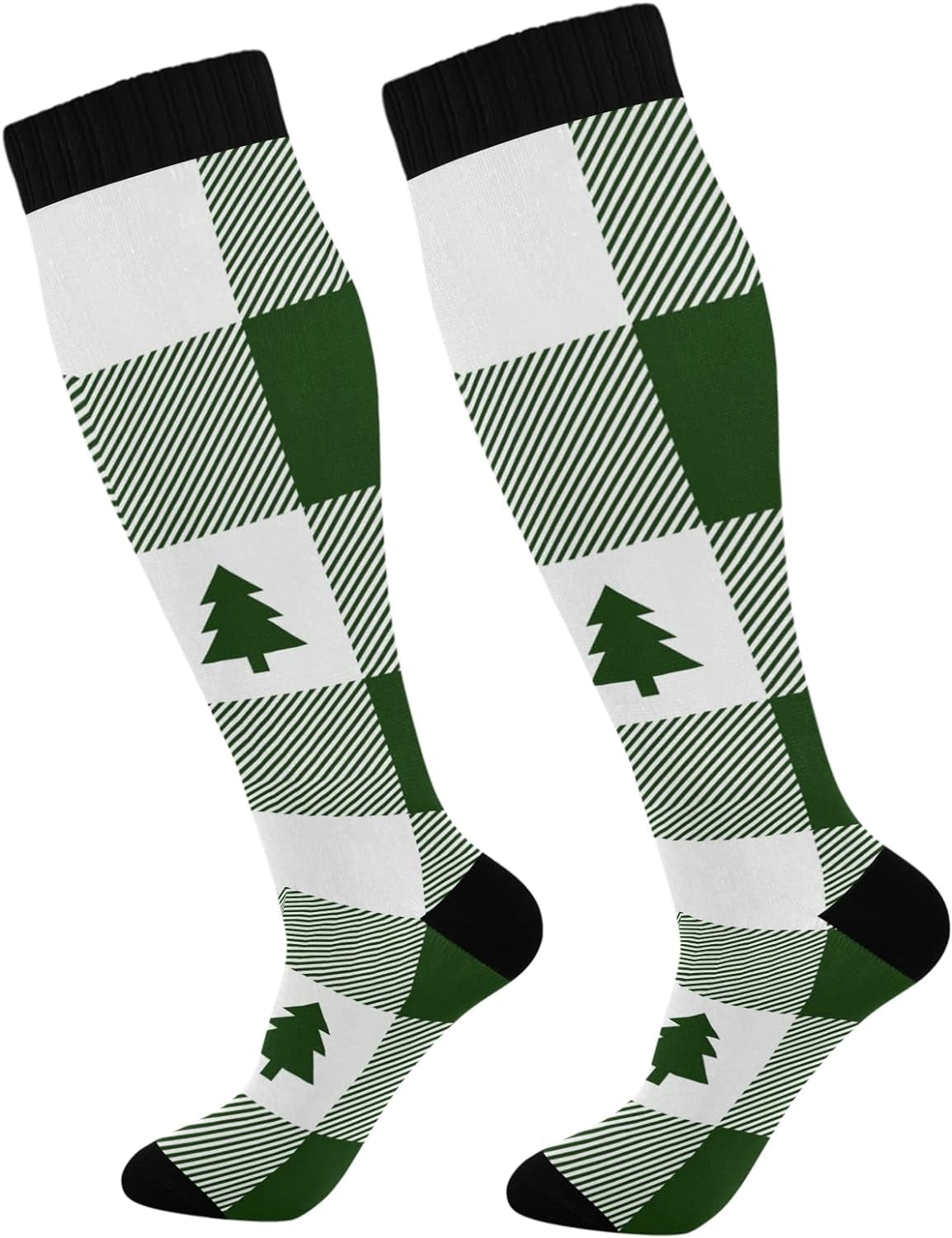 Coolnut Buffalo Plaid Compression Socks, 1 Pack Women Men Long Stocking ...