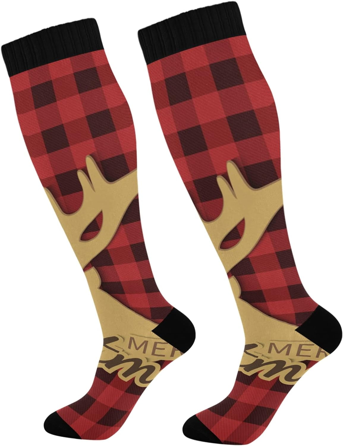 Coolnut Buffalo Plaid Compression Socks, 1 Pack Women Men Long Stocking ...