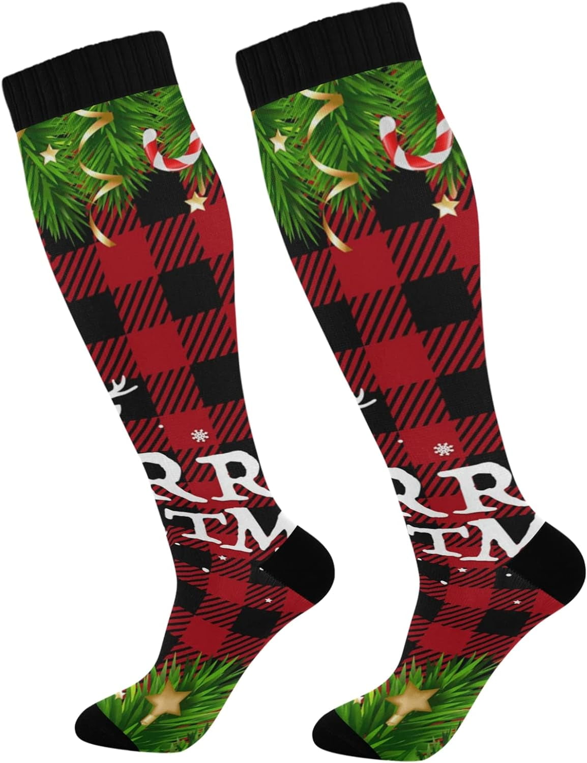 Coolnut Buffalo Plaid Compression Socks, 1 Pack Women Men Long Stocking ...
