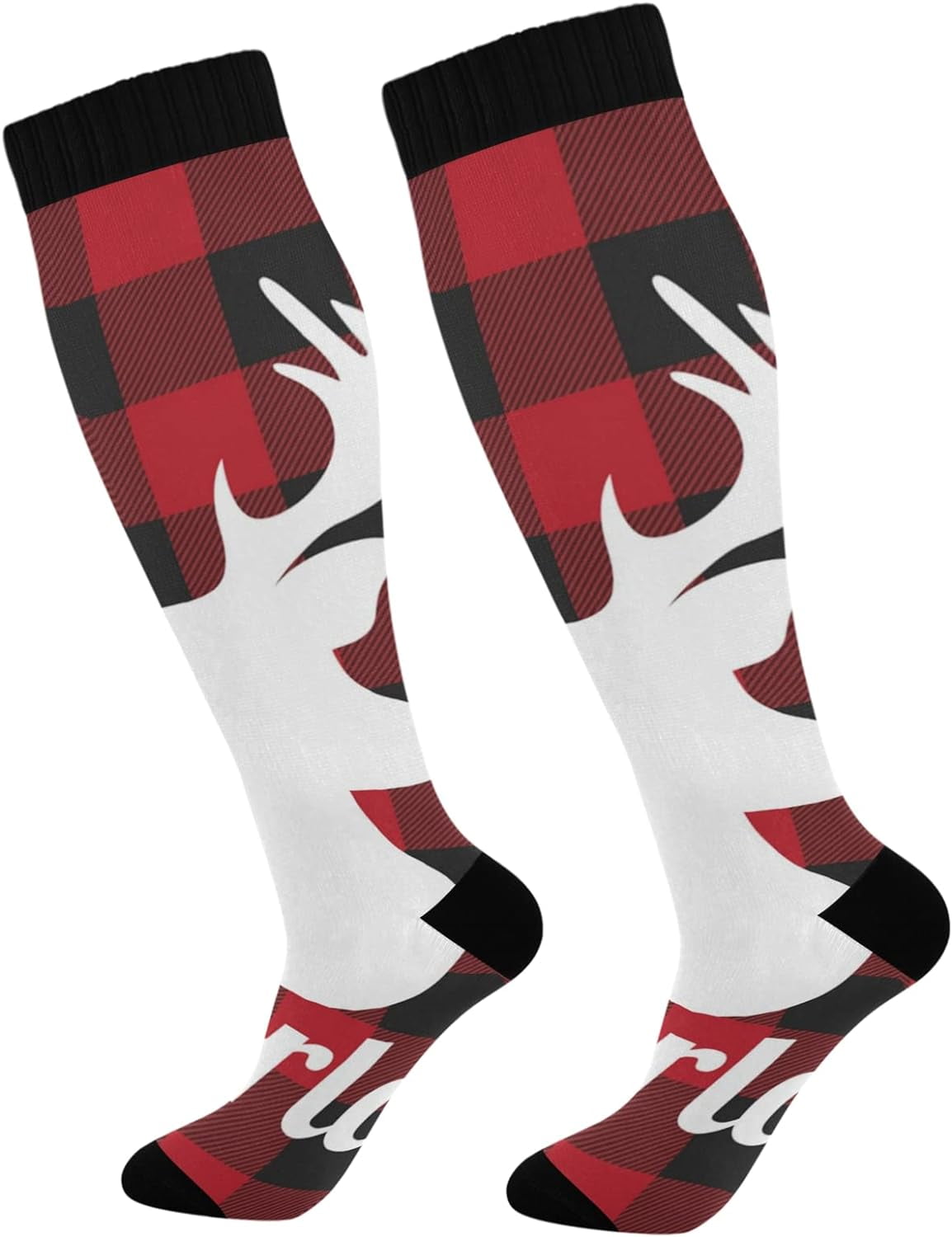 Coolnut Buffalo Plaid Compression Socks, 1 Pack Women Men Long Stocking ...