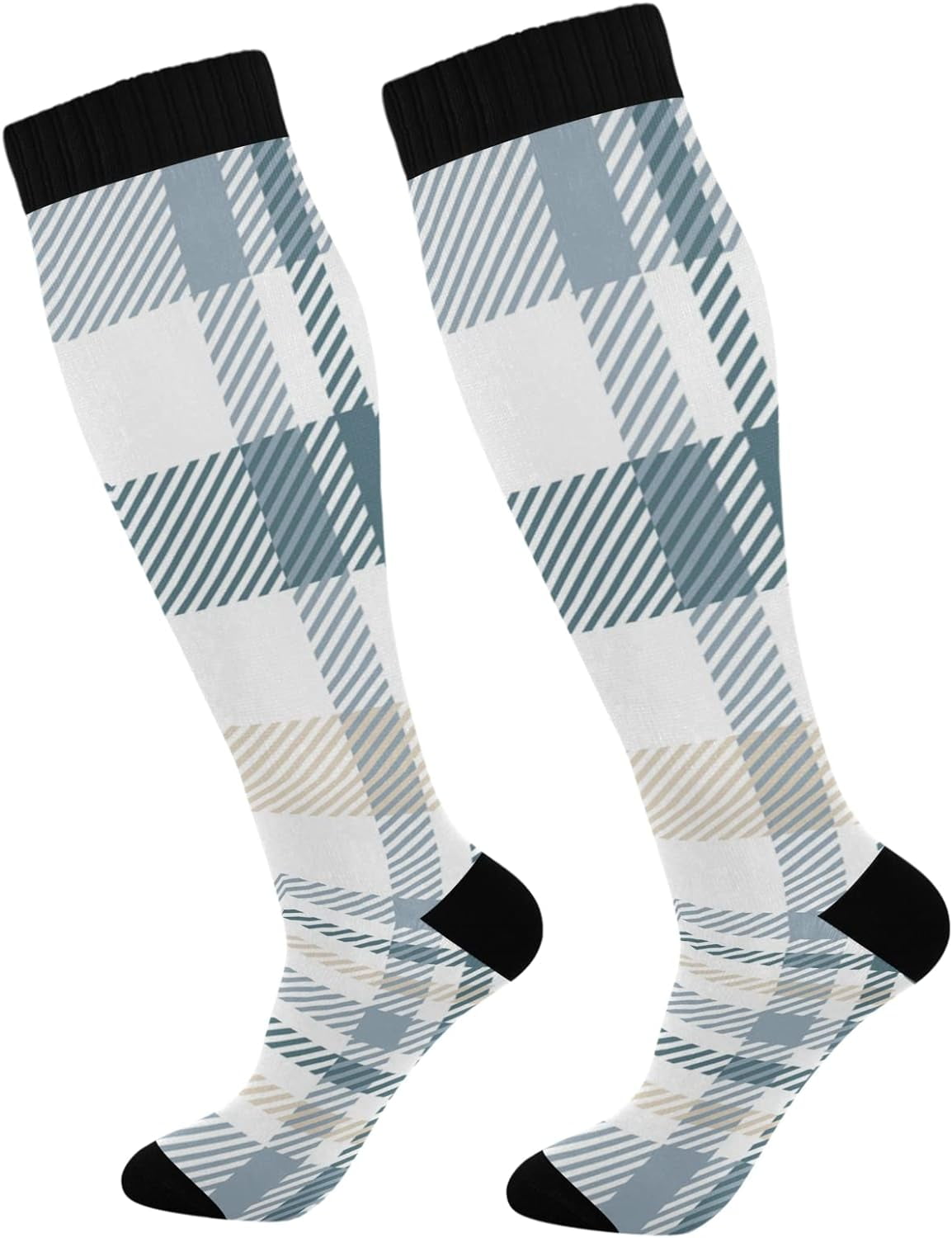 Coolnut Buffalo Plaid Compression Socks, 1 Pack Women Men Long Stocking ...