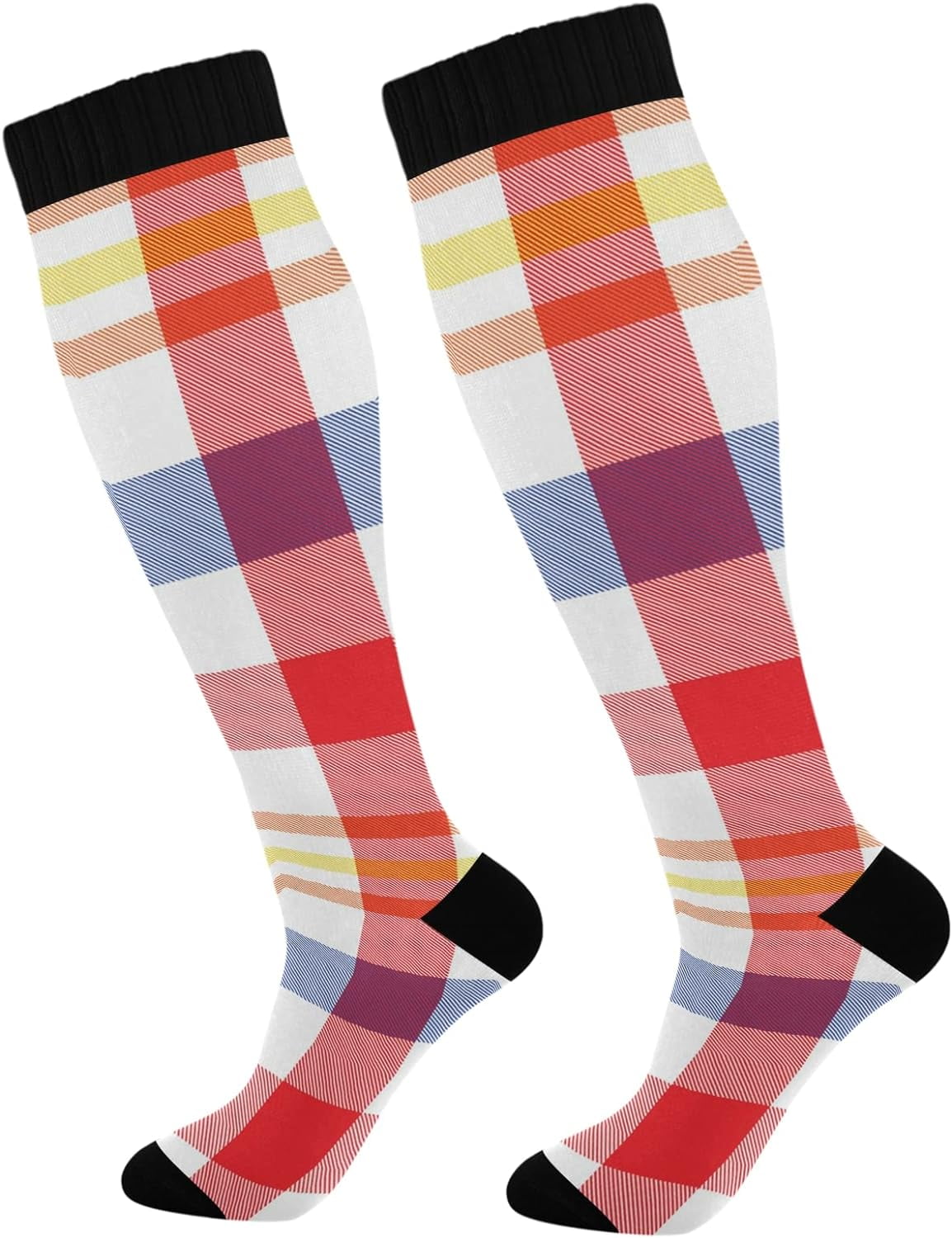 Coolnut Buffalo Plaid Compression Socks, 1 Pack Women Men Long Stocking ...