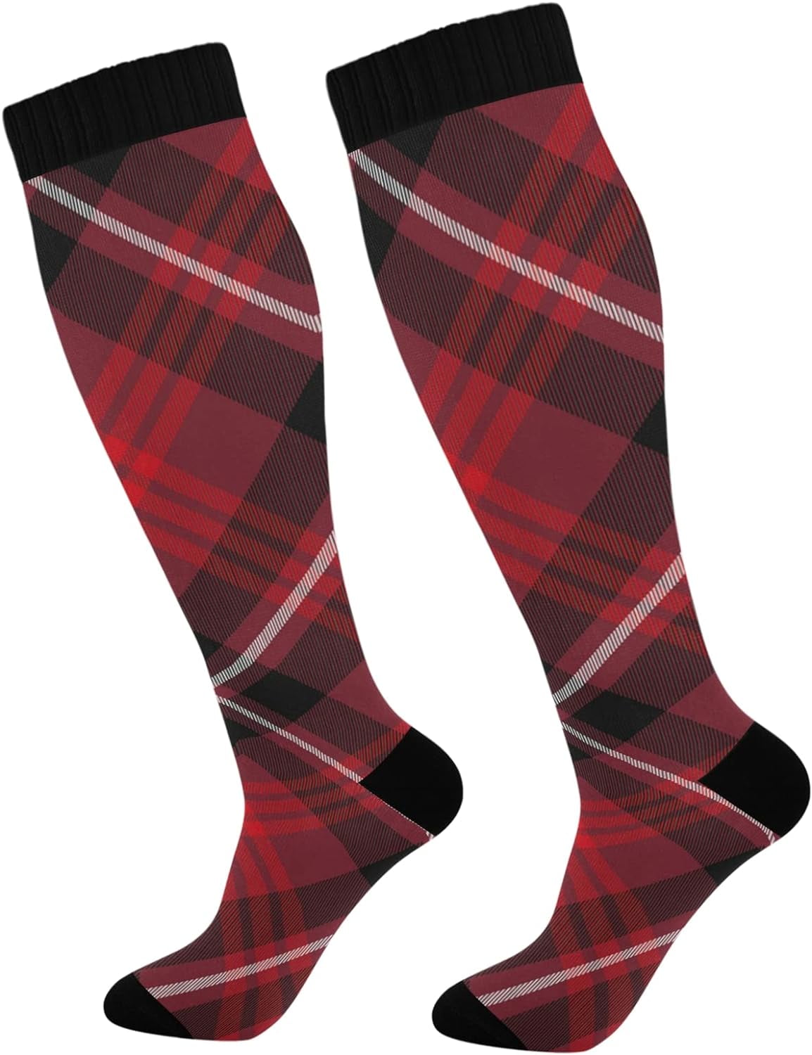 Coolnut Buffalo Plaid Compression Socks, 1 Pack Women Men Long Stocking ...