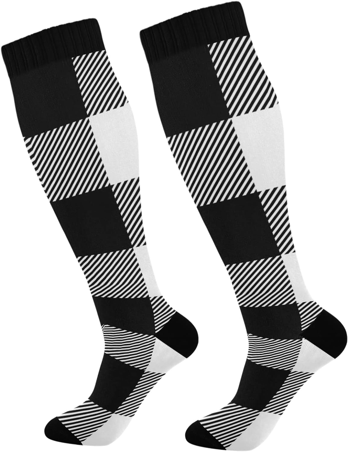 Coolnut Buffalo Plaid Compression Socks, 1 Pack Women Men Long Stocking ...