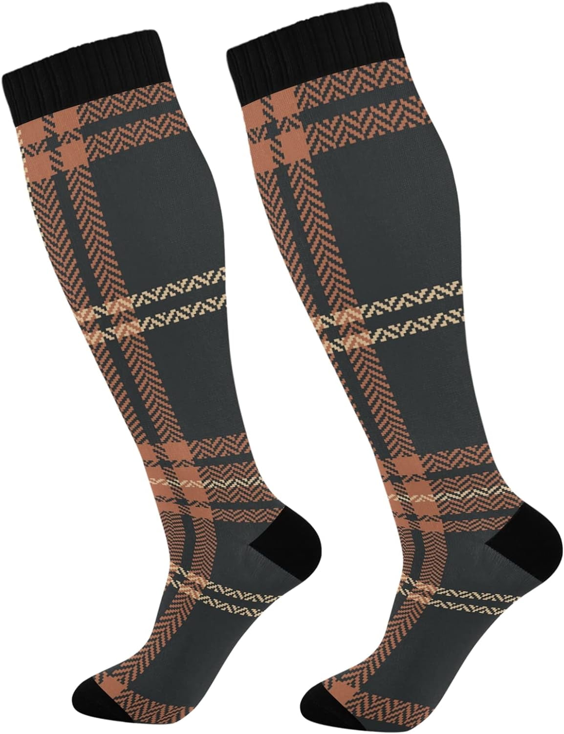 Coolnut Buffalo Plaid Compression Socks, 1 Pack Women Men Long Stocking ...