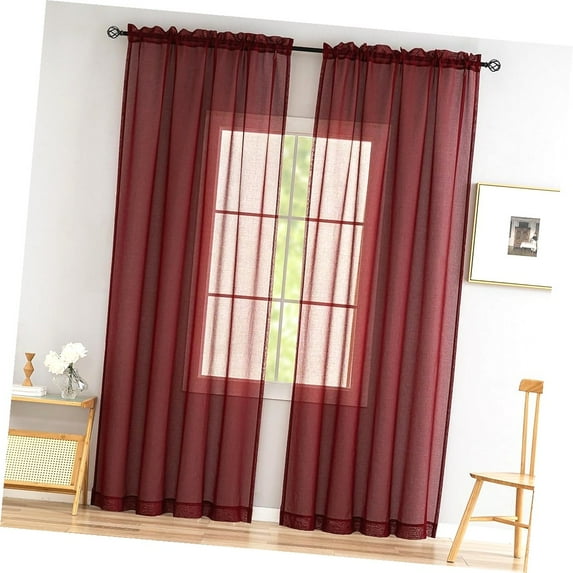 Coolnut Burgundy Sheer Curtains 2 Panel Sets, 90 Inches Long, Rod Pocket, for Bedroom Living ...
