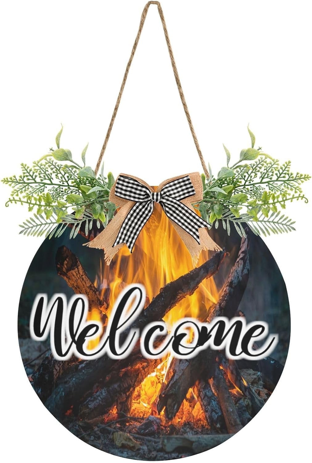 Coolnut Burning Fire Front Door Round, Hanging Welcome Sign, Front Door ...