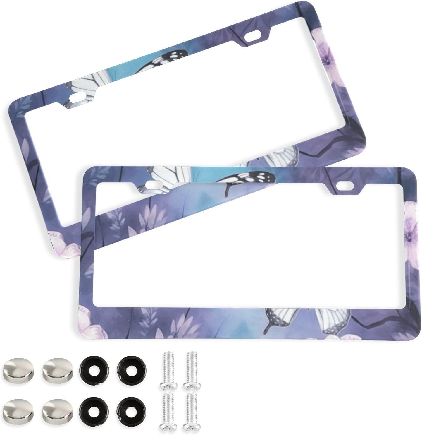 Coolnut Butterflies Floral Painted License Plate Frames - Universal ...