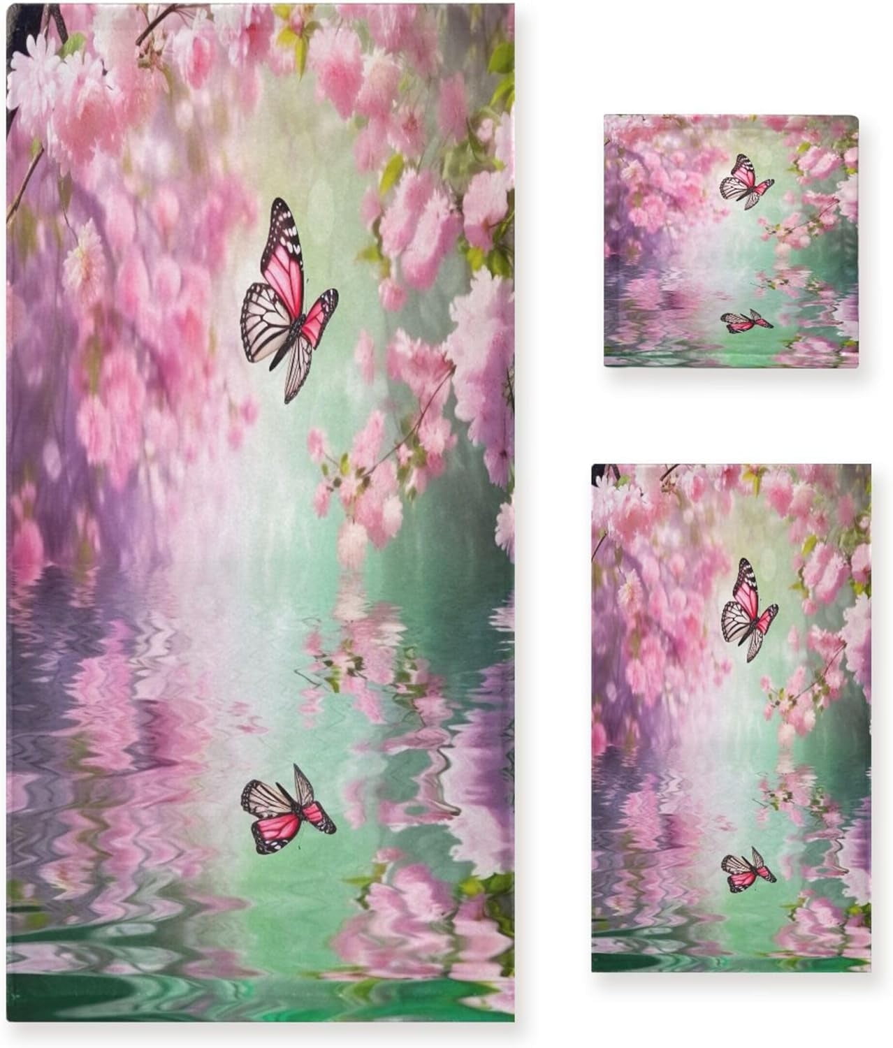 Coolnut Butterfly Bathroom Towel Set of 3 with Hand Towel, Wash Cloths ...