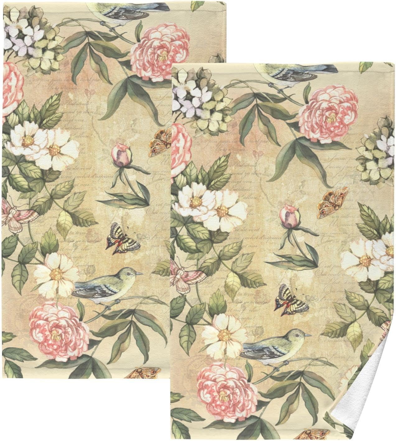 Coolnut Butterfly Cotton Hand Towels, Set of 2 Absorbent Bath Towel ...