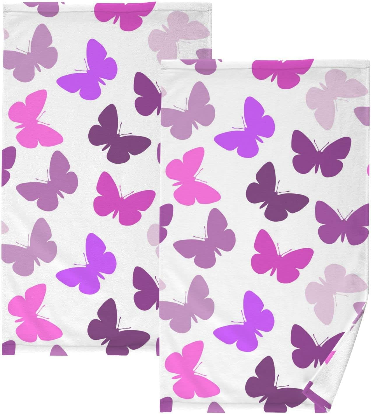 Coolnut Butterfly Cotton Hand Towels, Set of 2 Absorbent Bath Towel ...