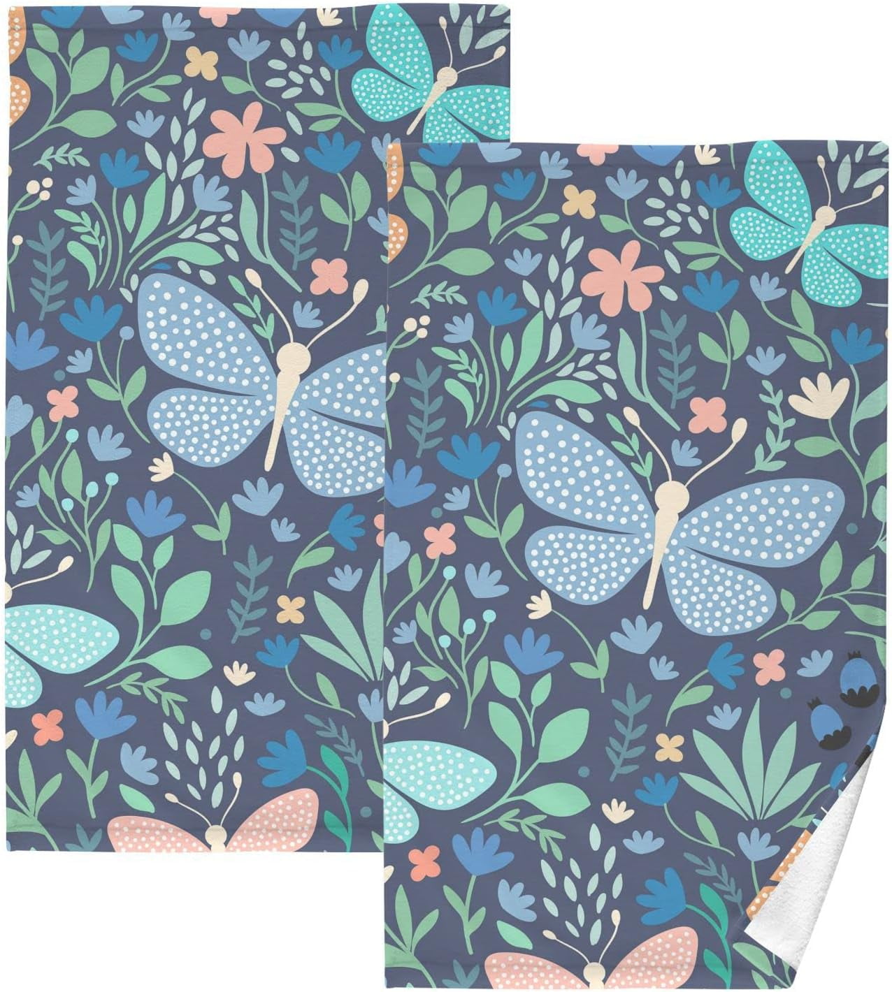 Coolnut Butterfly Cotton Hand Towels, Set of 2 Absorbent Bath Towel ...