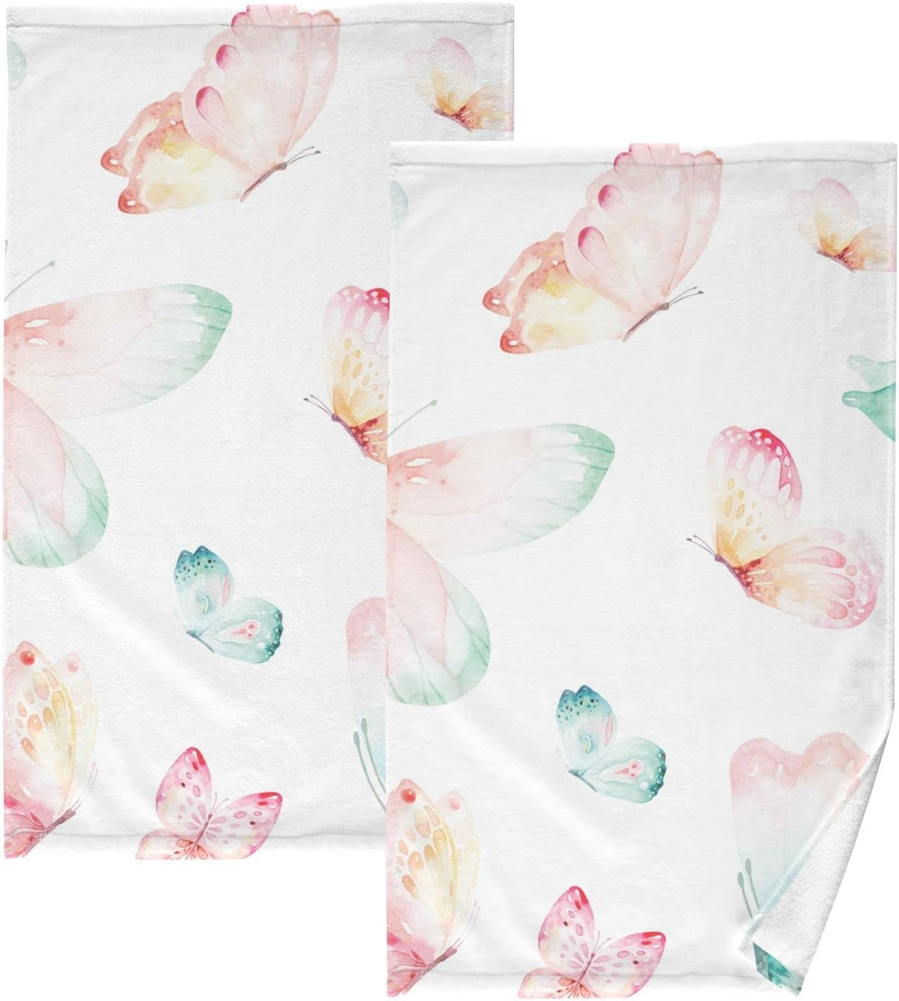 Coolnut Butterfly Cotton Hand Towels, Set of 2 Absorbent Bath Towel ...