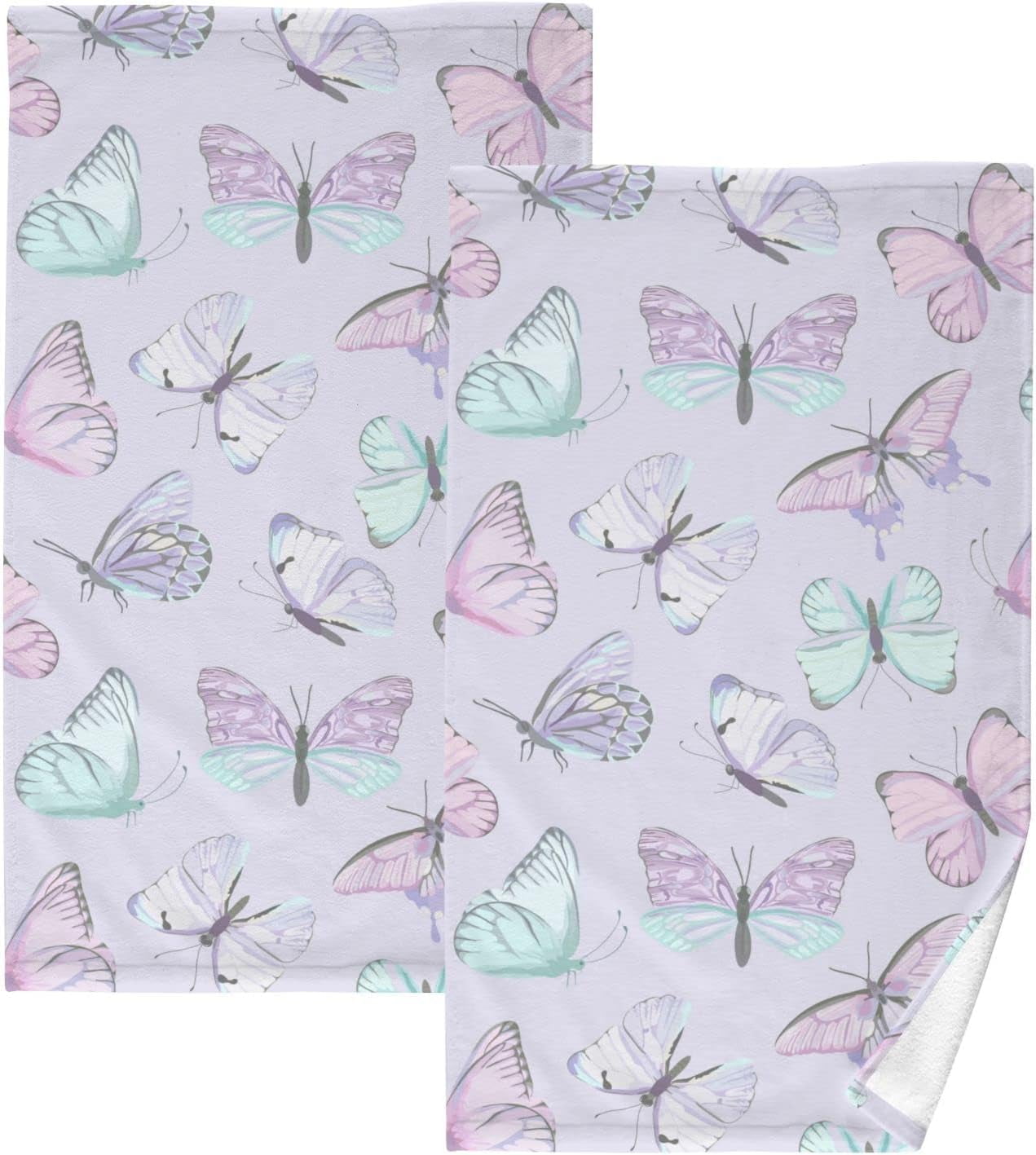 Coolnut Butterfly Cotton Hand Towels, Set of 2 Absorbent Bath Towel ...