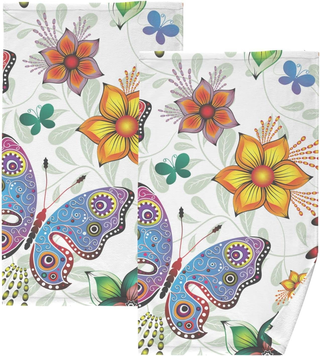 Coolnut Butterfly Cotton Hand Towels, Set of 2 Absorbent Bath Towel ...