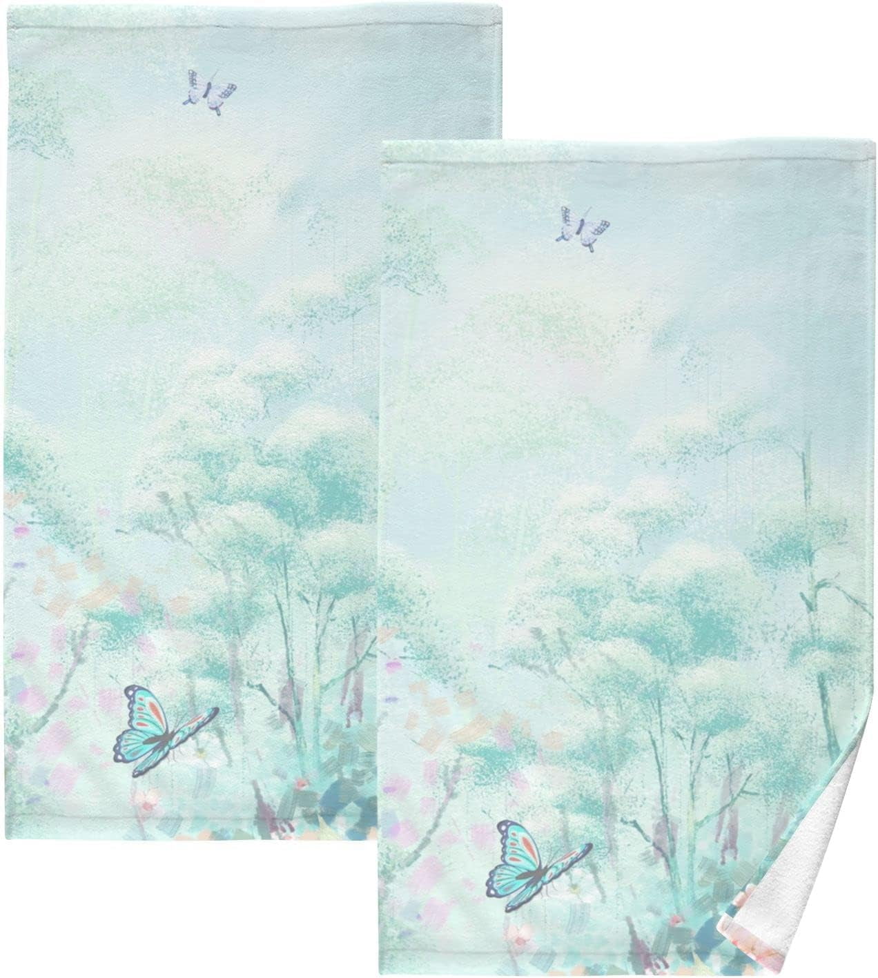 Coolnut Butterfly Cotton Hand Towels, Set of 2 Absorbent Bath Towel ...