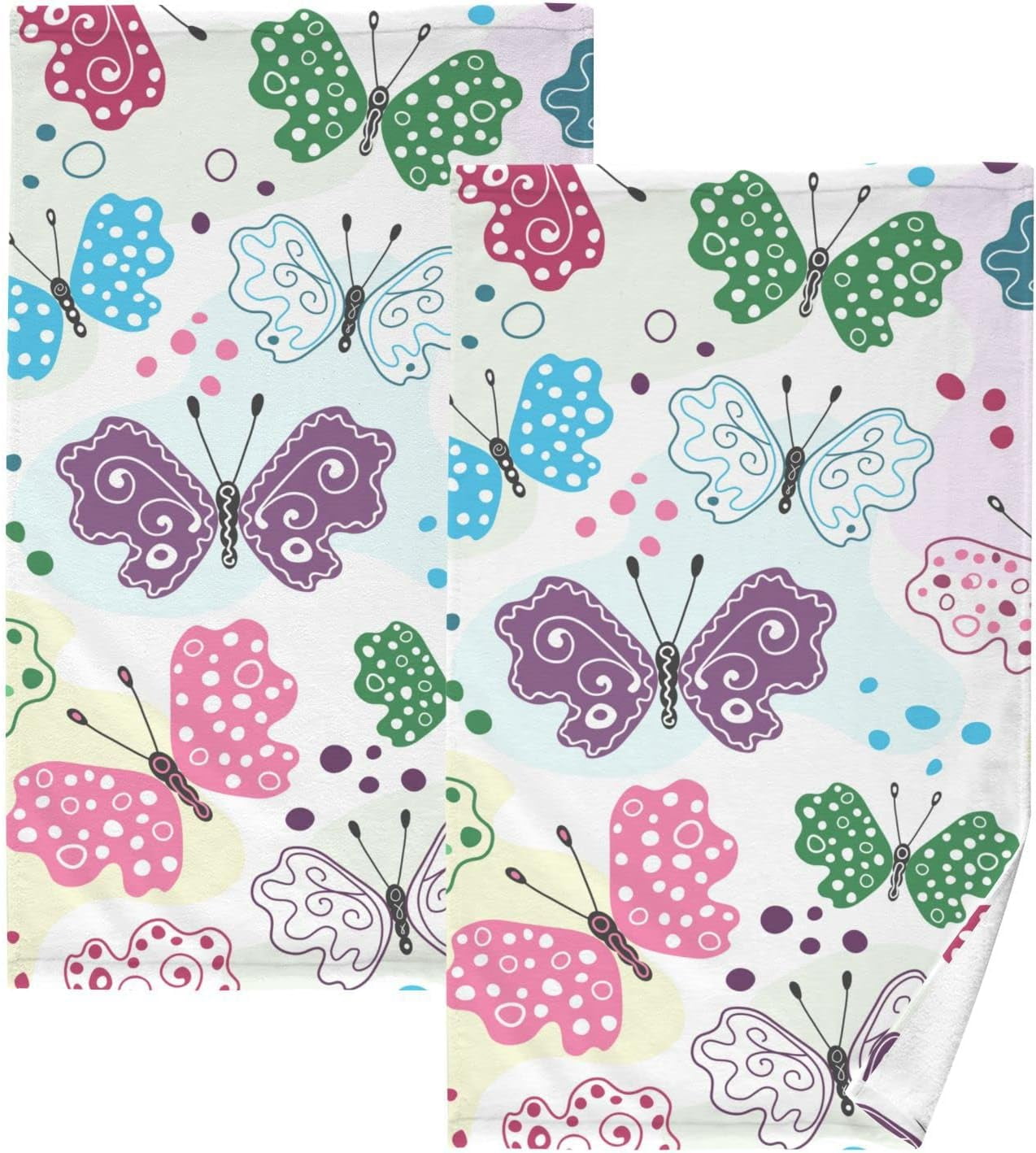 Coolnut Butterfly Cotton Hand Towels, Set of 2 Absorbent Bath Towel ...