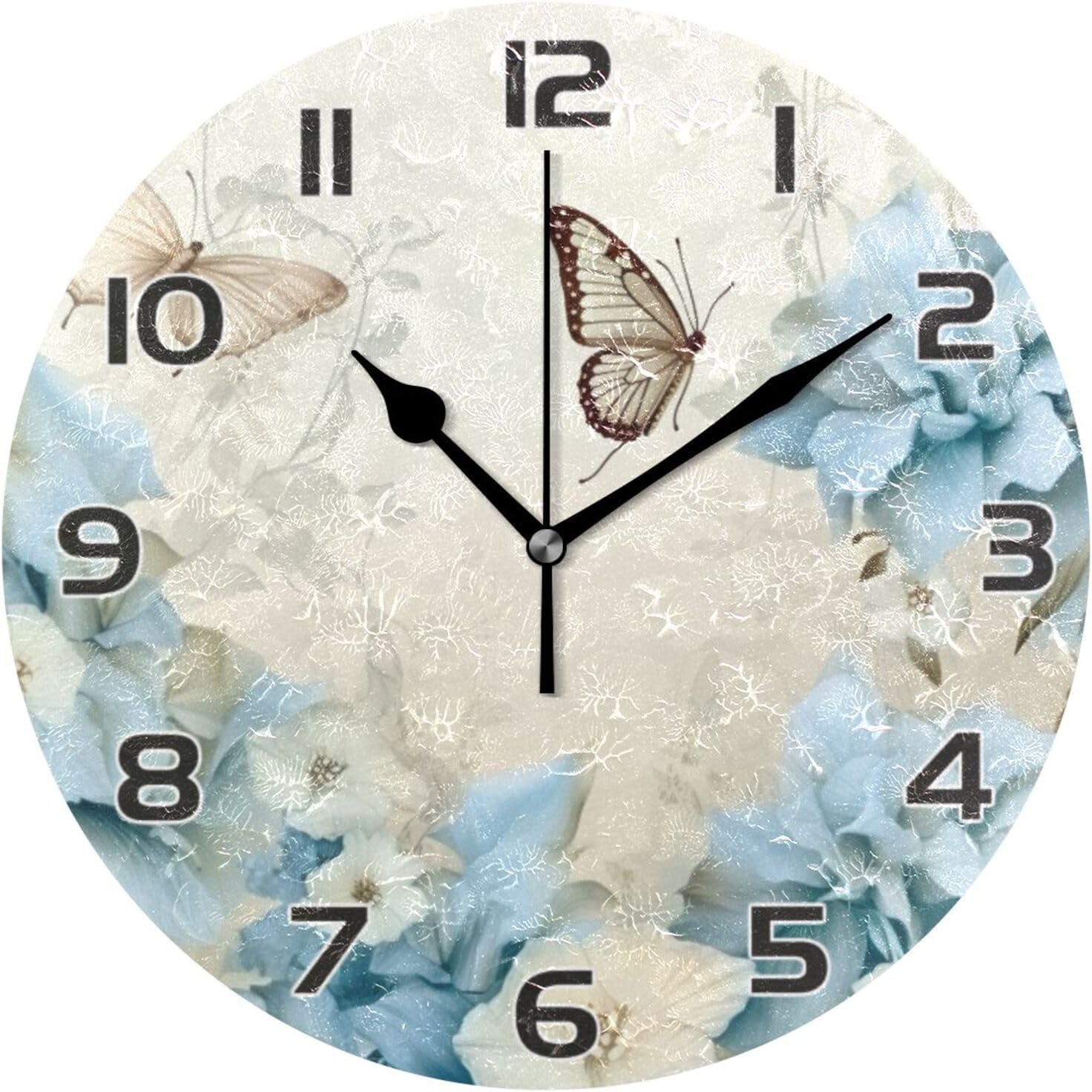 Coolnut Butterfly in Flowers Wall Clock Round Vintage Silent Non ...