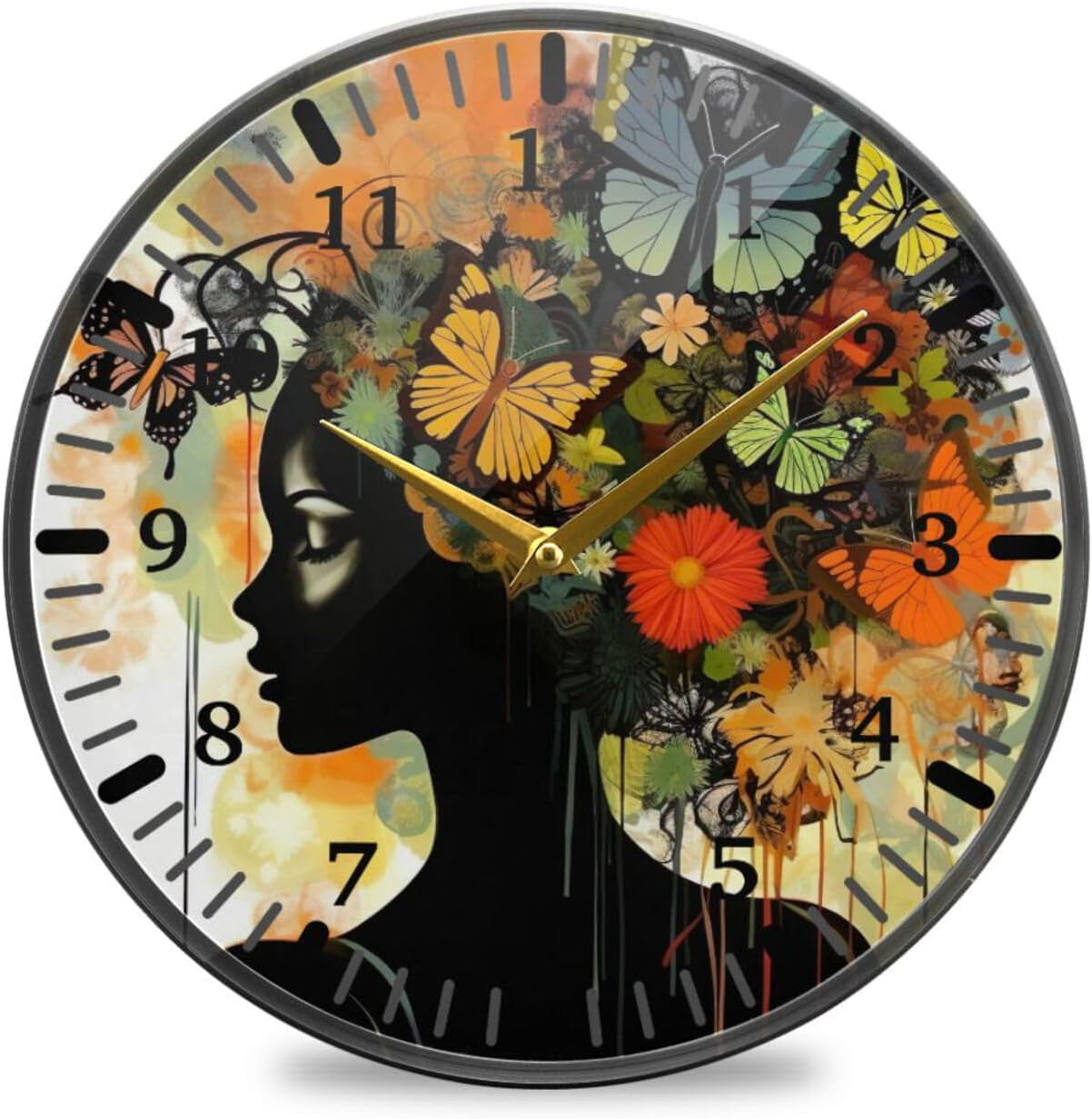 Coolnut Butterfly Girl Wall Clock Silent Non-Ticking Round 12 Inch ...
