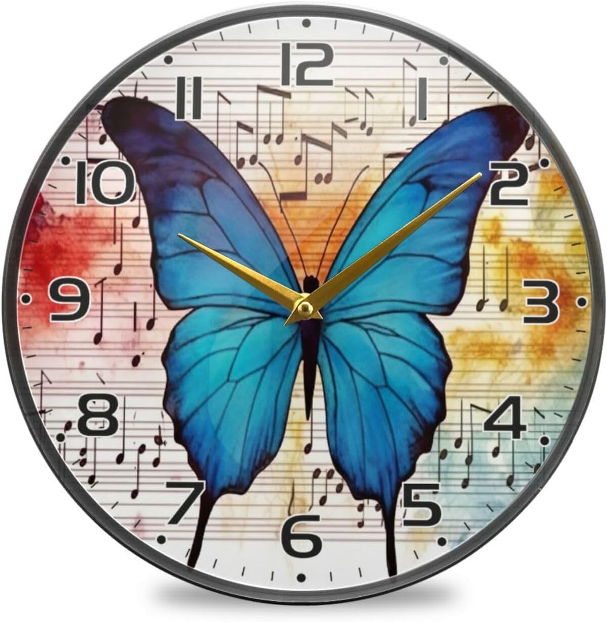 Coolnut Butterfly Musical Notes Wall Clock Round Silent Non Ticking ...