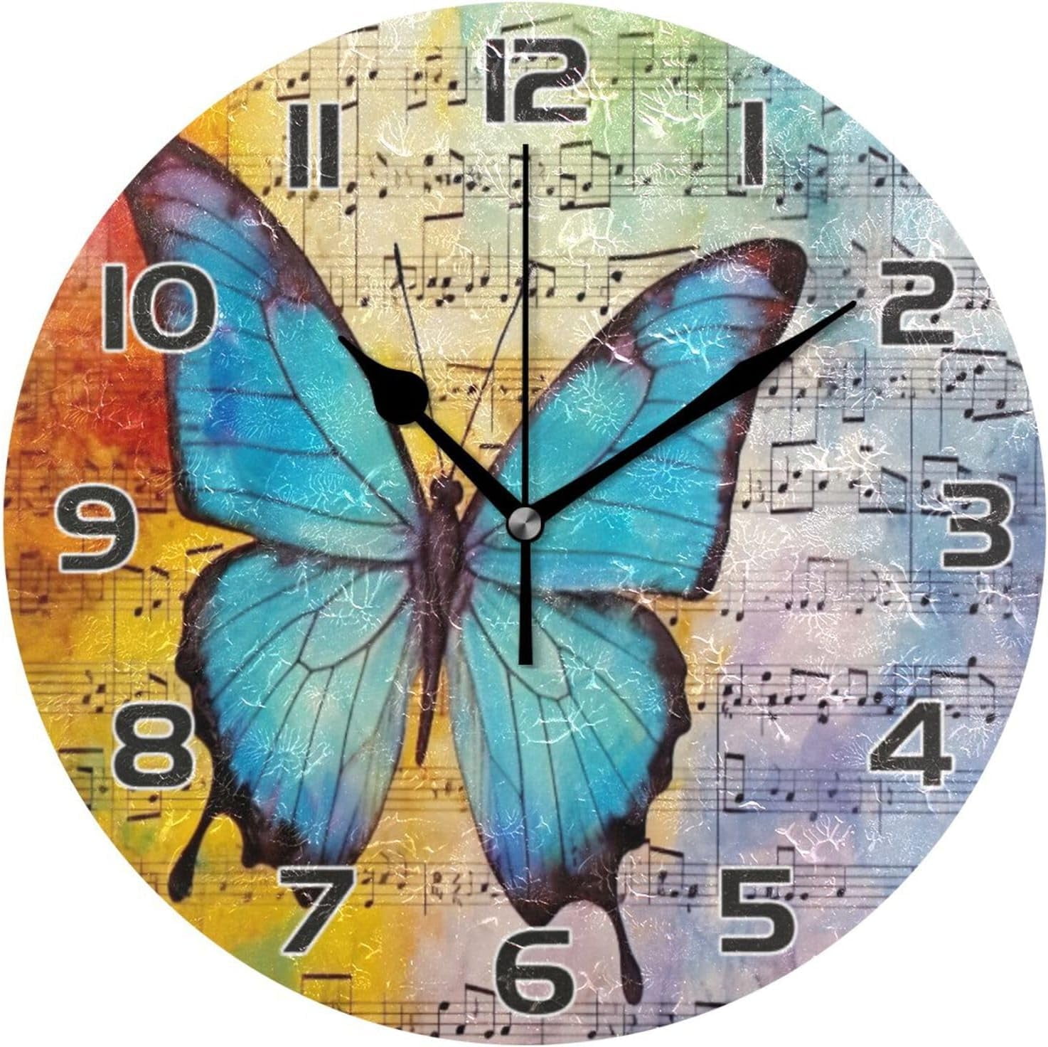 Coolnut Butterfly Musical Notes Wall Clock Round Vintage Silent Non ...