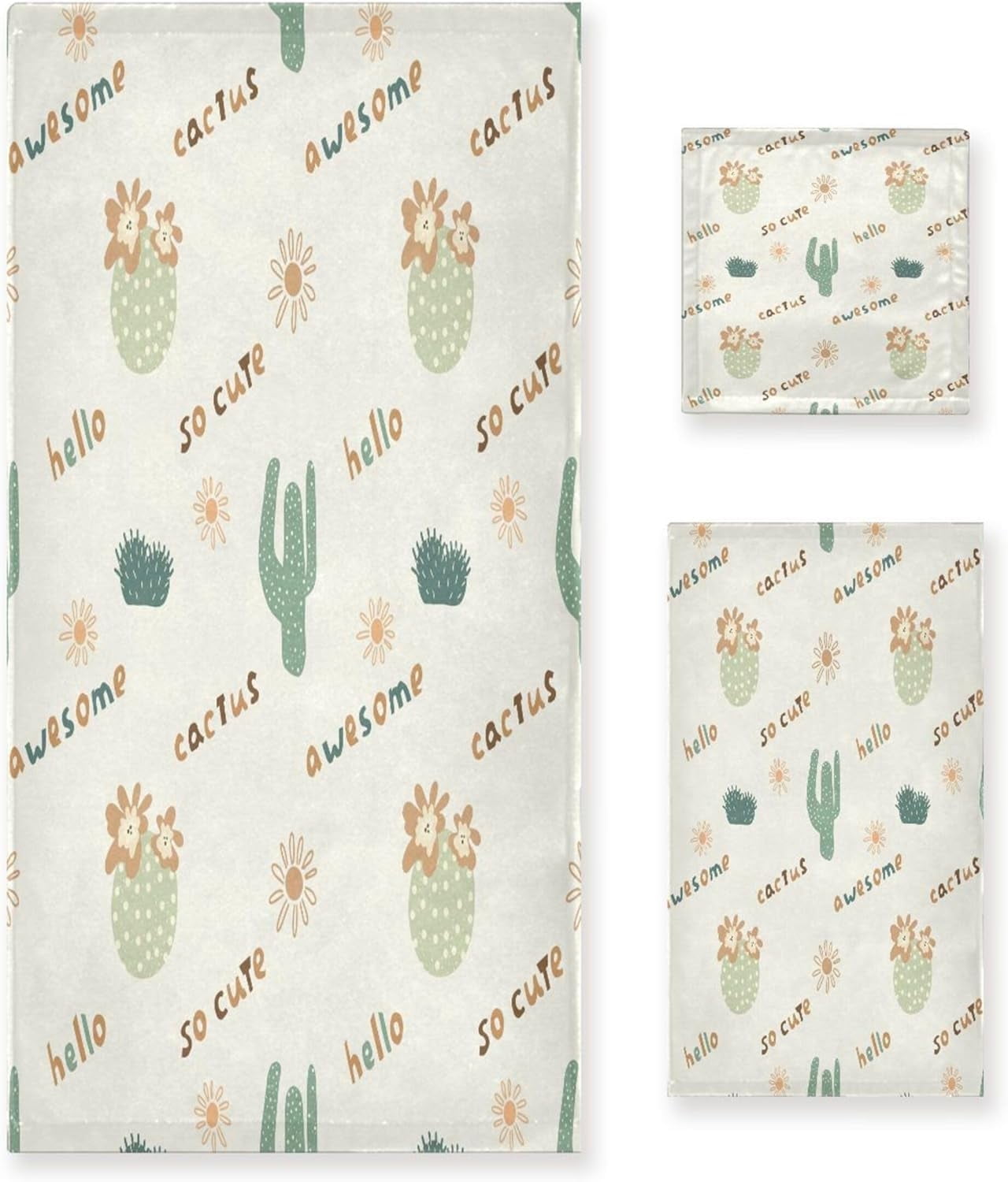Coolnut Cactus Bathroom Towel Set of 3 with Hand Towel, Wash Cloths ...