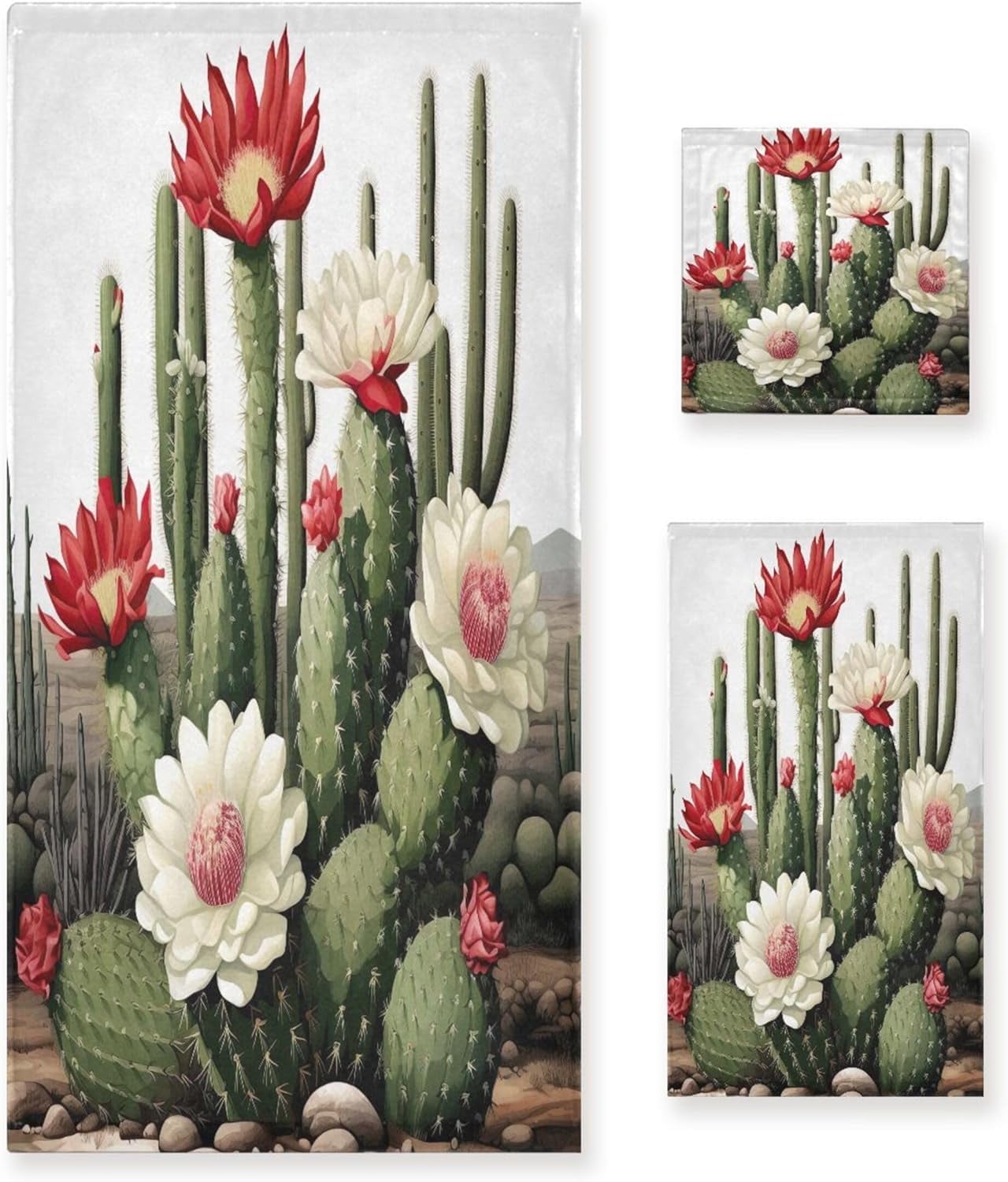 Coolnut Cactus Flower Bathroom Towel Set of 3 with Hand Towel, Wash ...