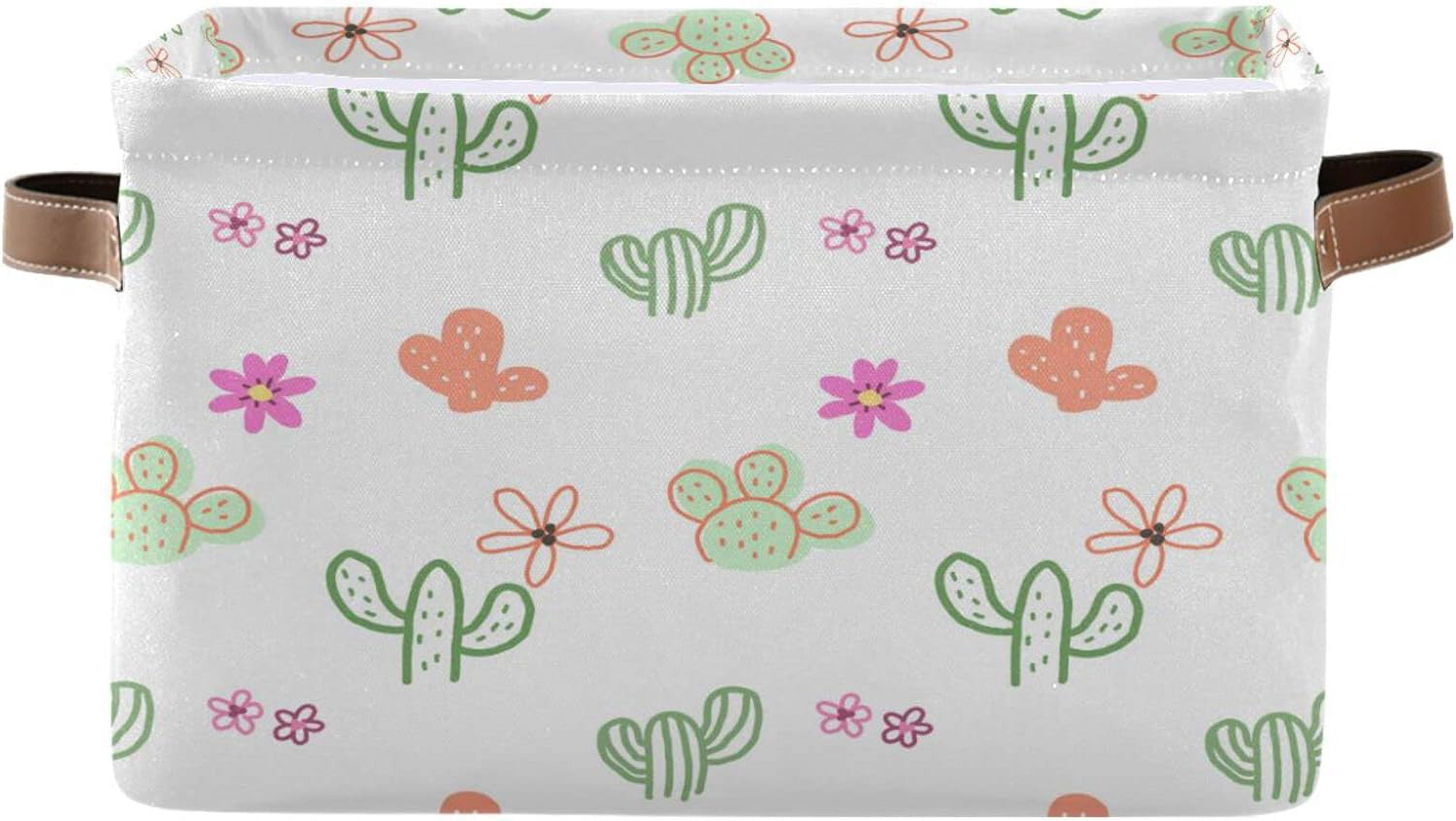 Coolnut Cactus Flower Large Square Storage Basket Bin with Handles 1PCS ...