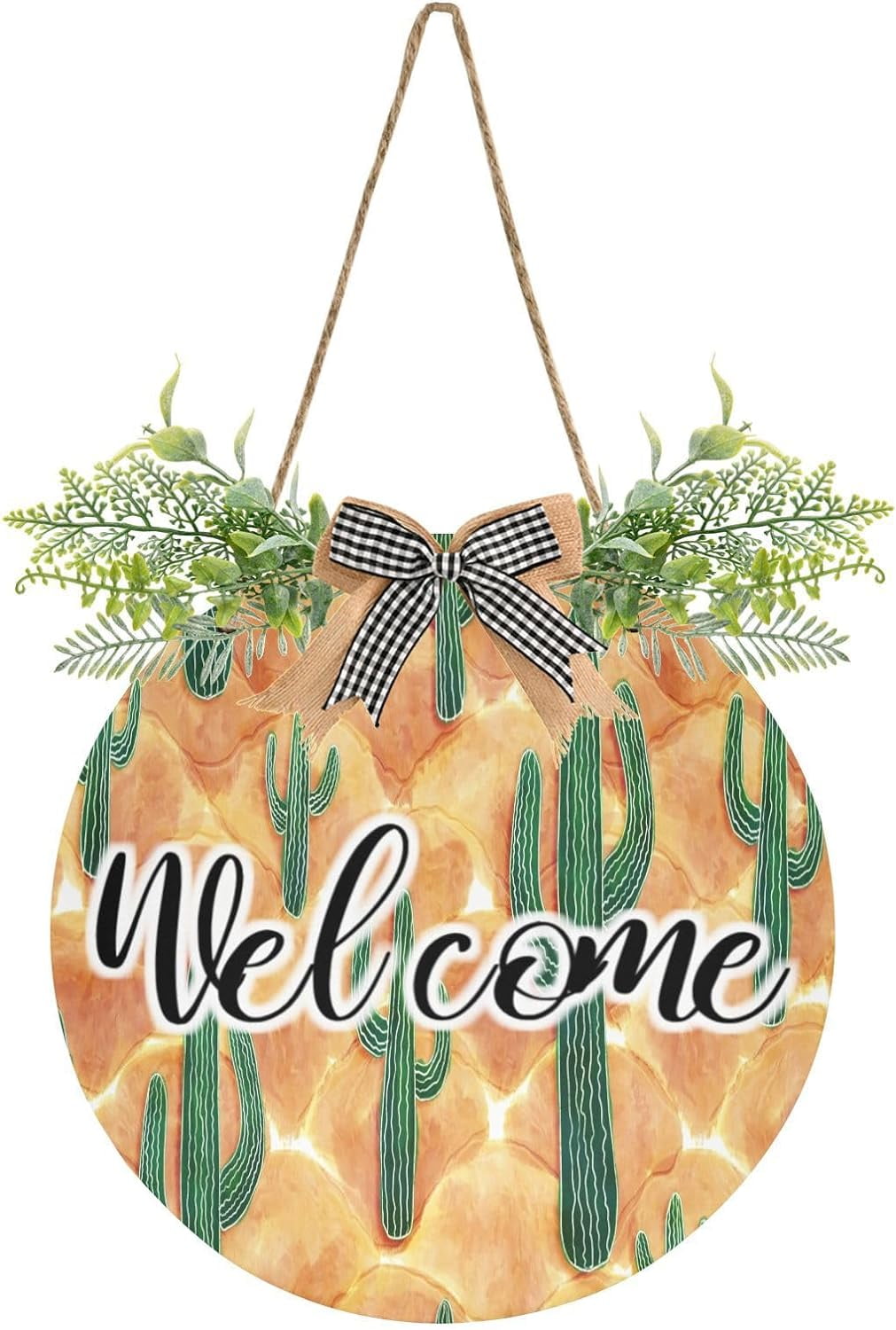 Coolnut Cactus Front Door Round, Hanging Welcome Sign, Front Door for ...