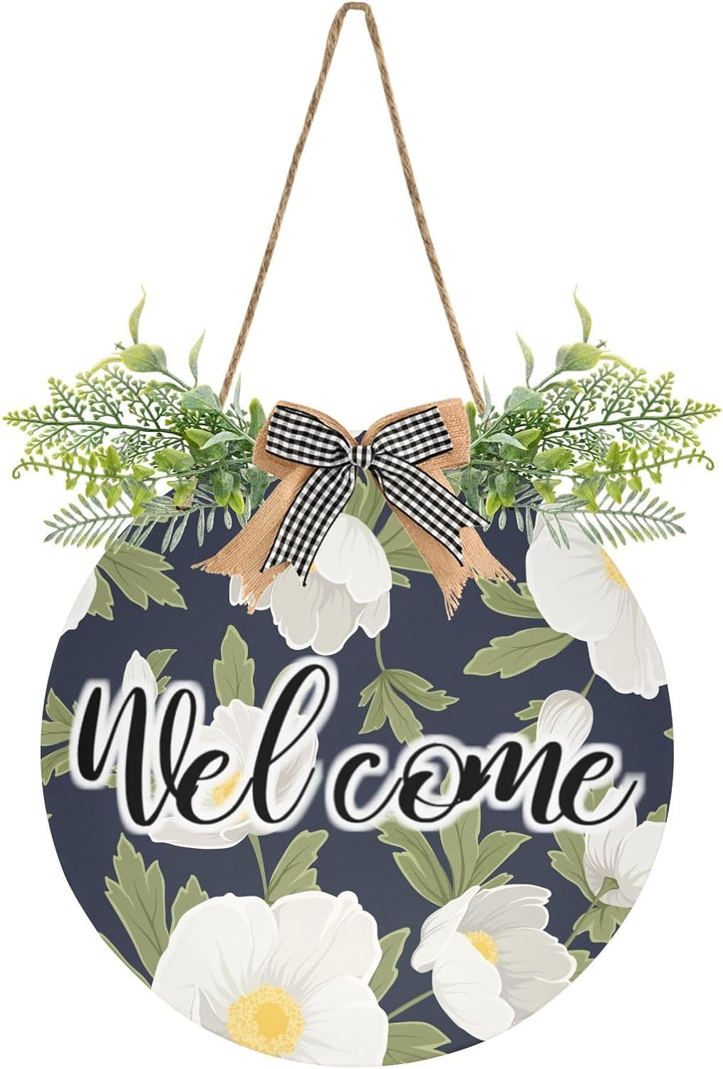 Coolnut Camellia Floral Front Door Round, Hanging Welcome Sign, Front ...