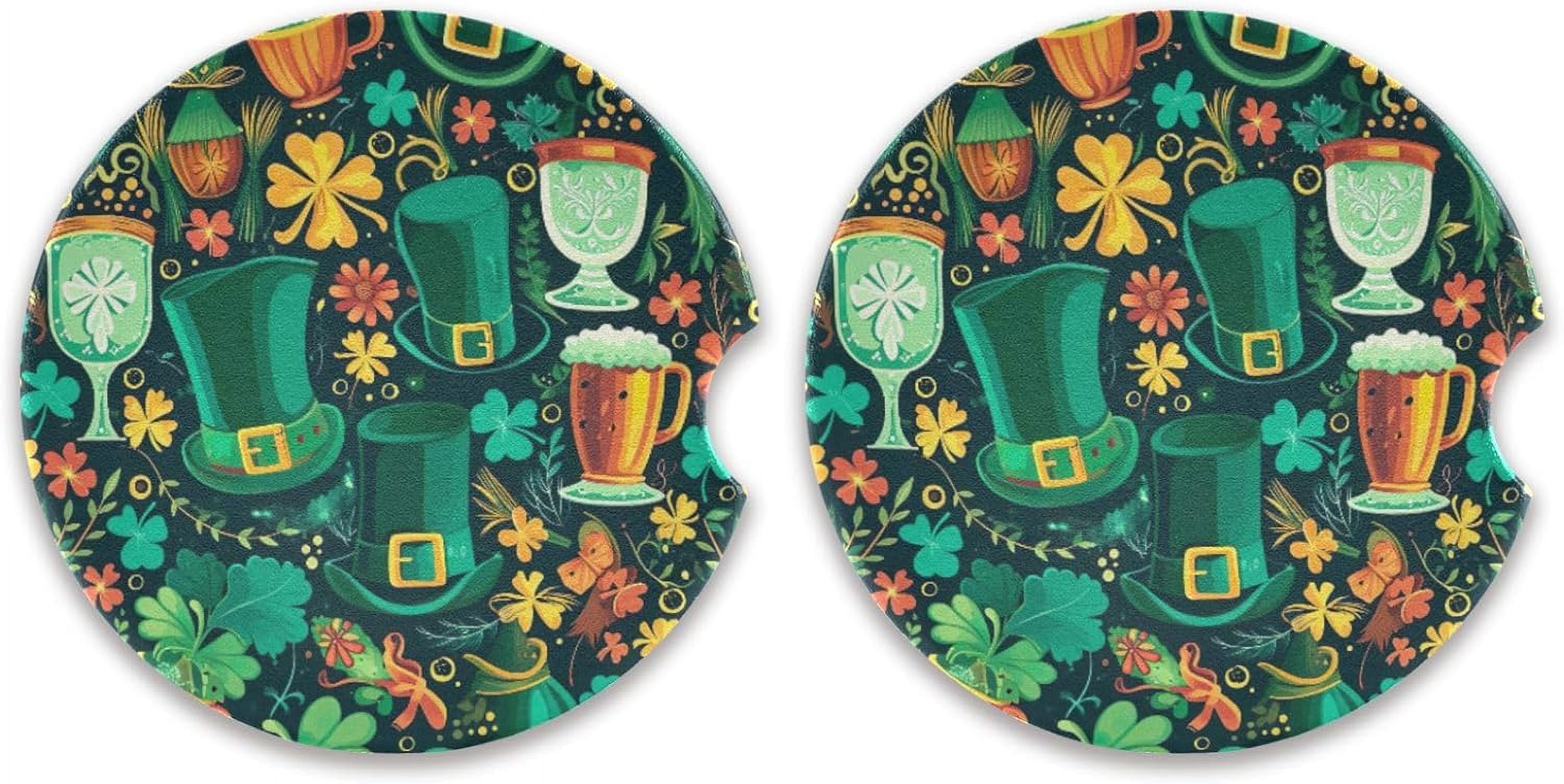 Coolnut Car Coaster 2 Pack, St. Patrick's Day Clover Absorbent Ceramic ...