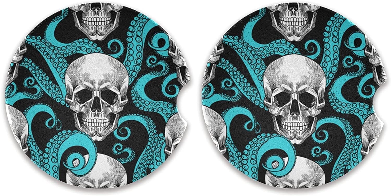Coolnut Car Coasters Pack of 2,Octopus Tentacle Skull Print Absorbent ...