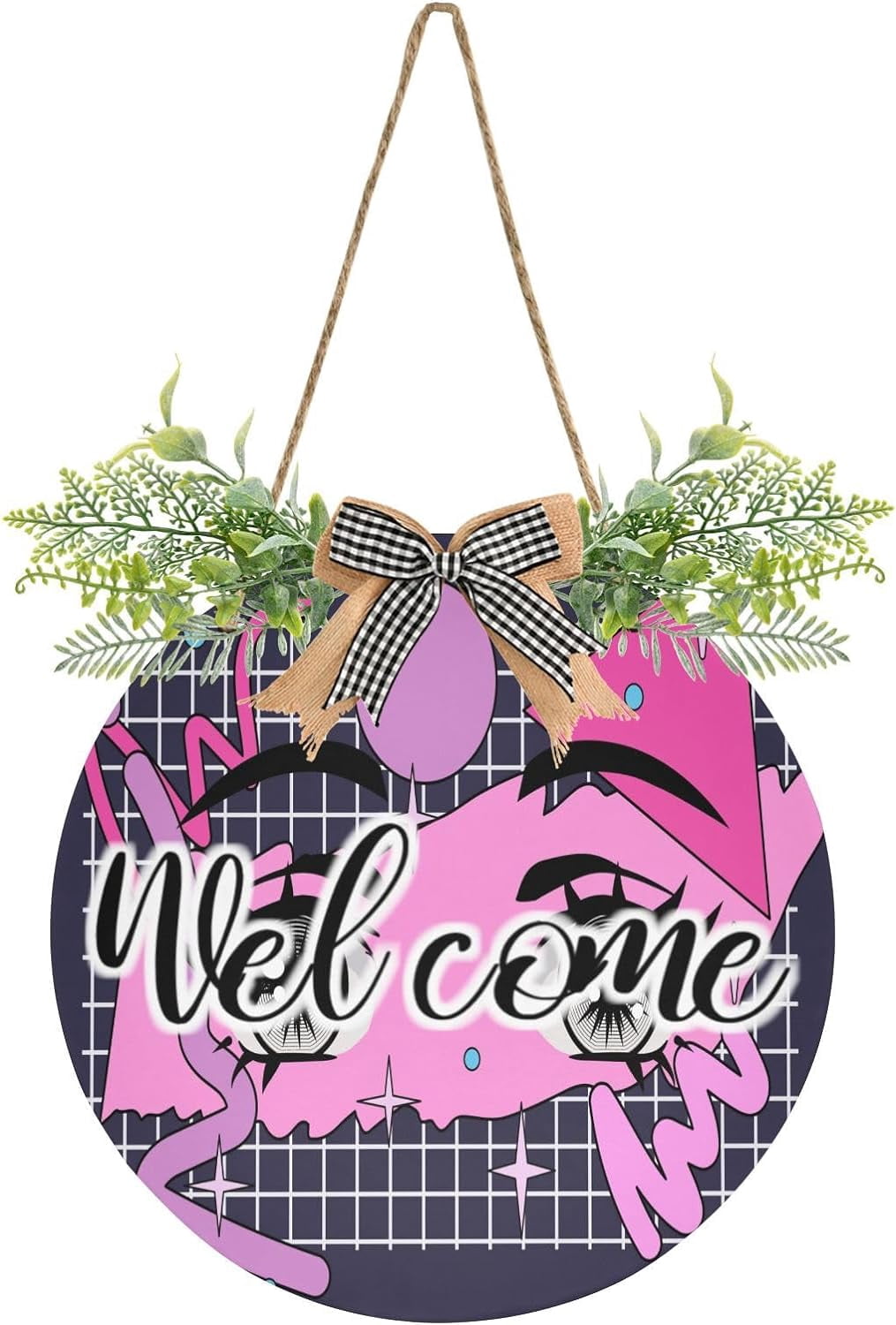 Coolnut Cartoon Anime Eyes Front Door Round, Hanging Welcome Sign ...