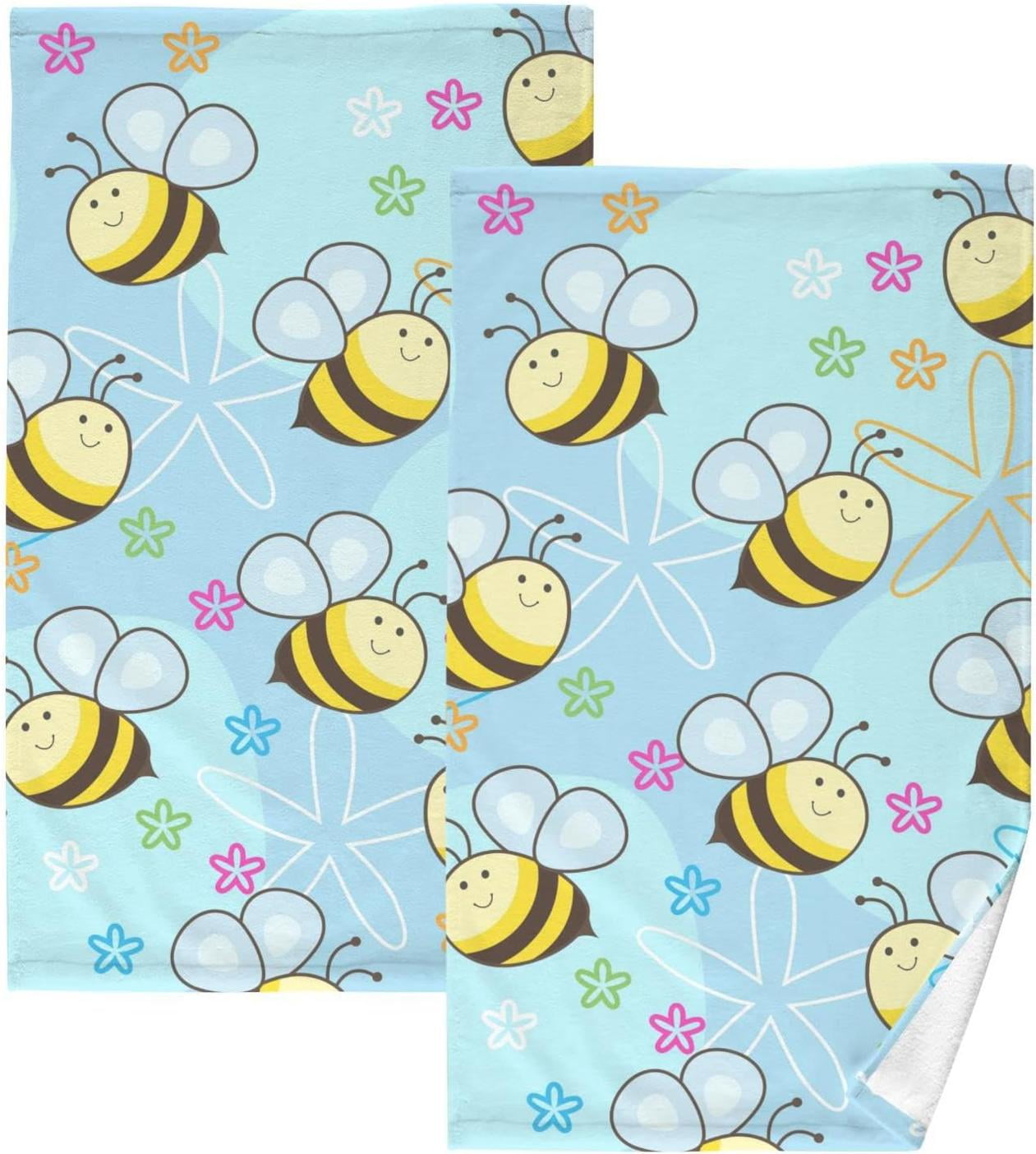 Coolnut Cartoon Bee Floral Patterned Hand Towels 2 PCS, Cotton Bath ...