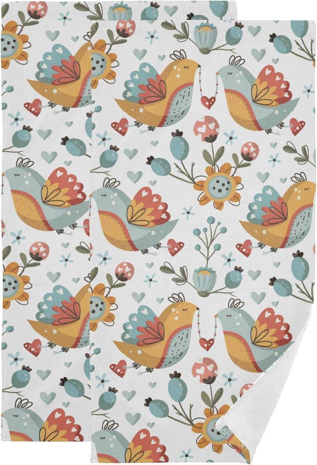 Coolnut Cartoon Birds Spring Hand Towels 2 PCS, Cute Flowers Kitchen ...