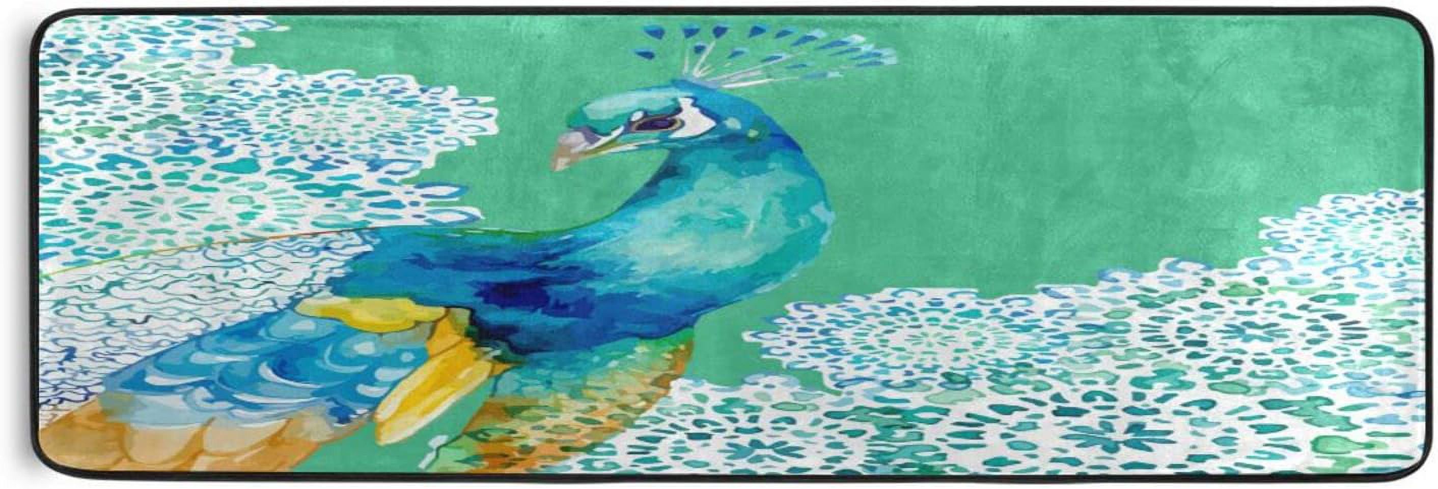 Coolnut Cartoon Blue Peacock Painting Area Rug - 2' x 6' Washable ...