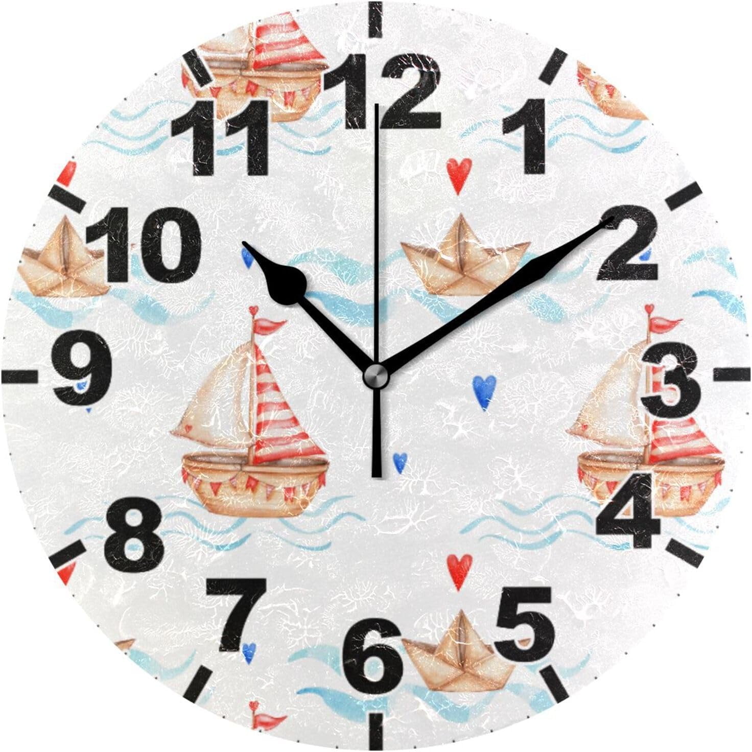 Coolnut Cartoon Boats Round Wall Clock, Battery Operated Silent Non ...
