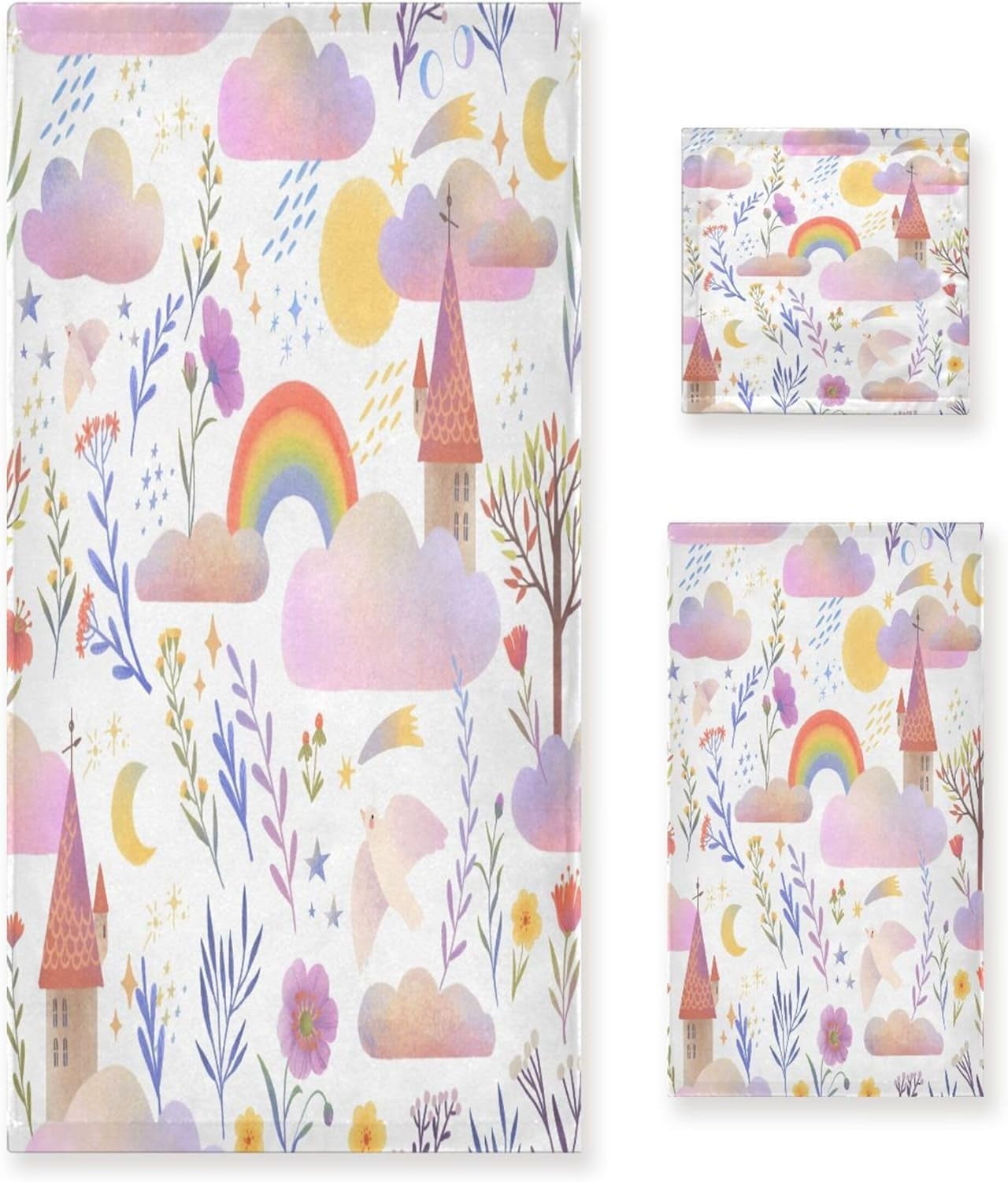 Coolnut Cartoon Castle Bathroom Towel Set Absorbent Soft 3-Piece Bath ...