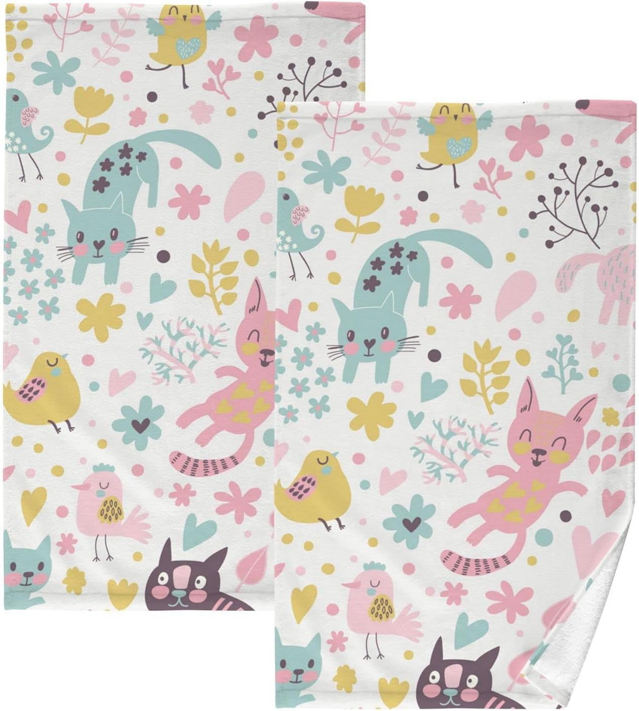 Coolnut Cartoon Cat Hand Towels Set of 2 Soft Absorbent Towel Hand ...